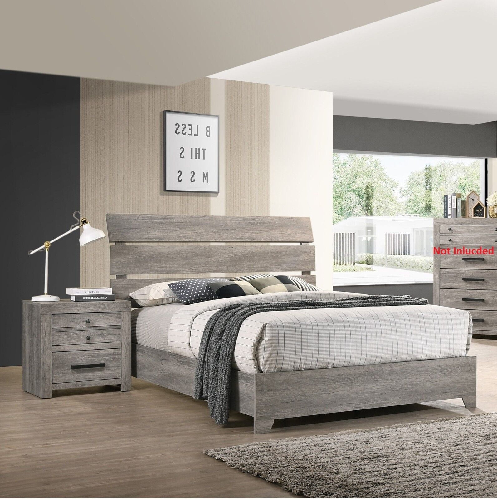Contemporary Vintage Style King Size 3Pc Bedroom Set Platform Bed and ...