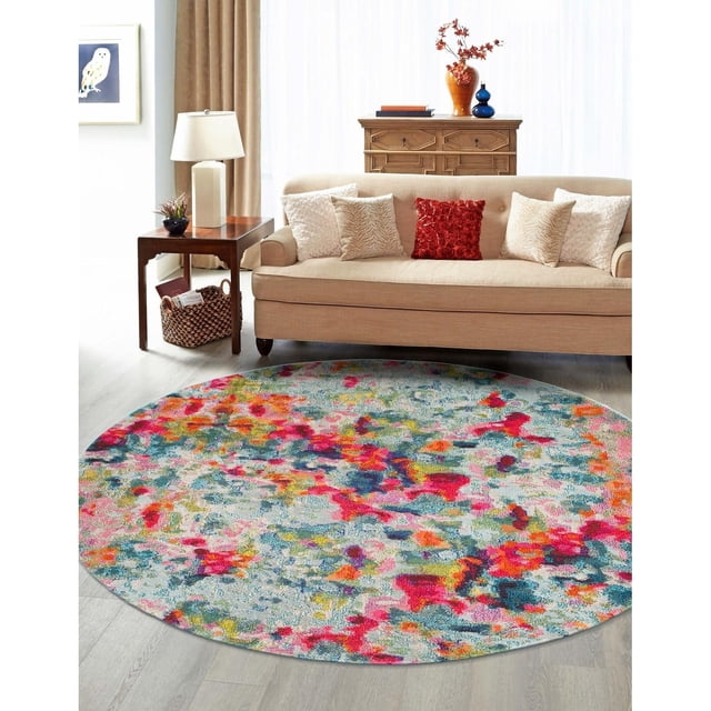 Contemporary Visby Collection Area Rug Multi - 6' Round - Walmart ...