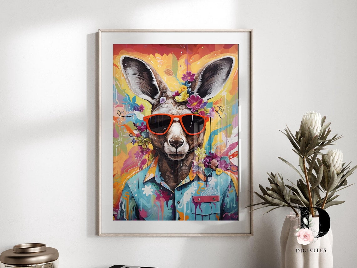 Contemporary Wall Art Print, Kangaroo Print, Modern Bedroom Living Room ...