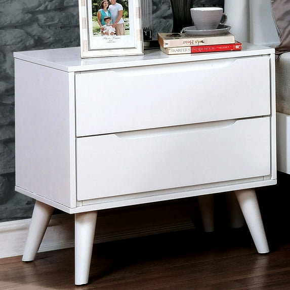 Contemporary White Bedside Stand | Bedroom Furniture with Round Tapered ...