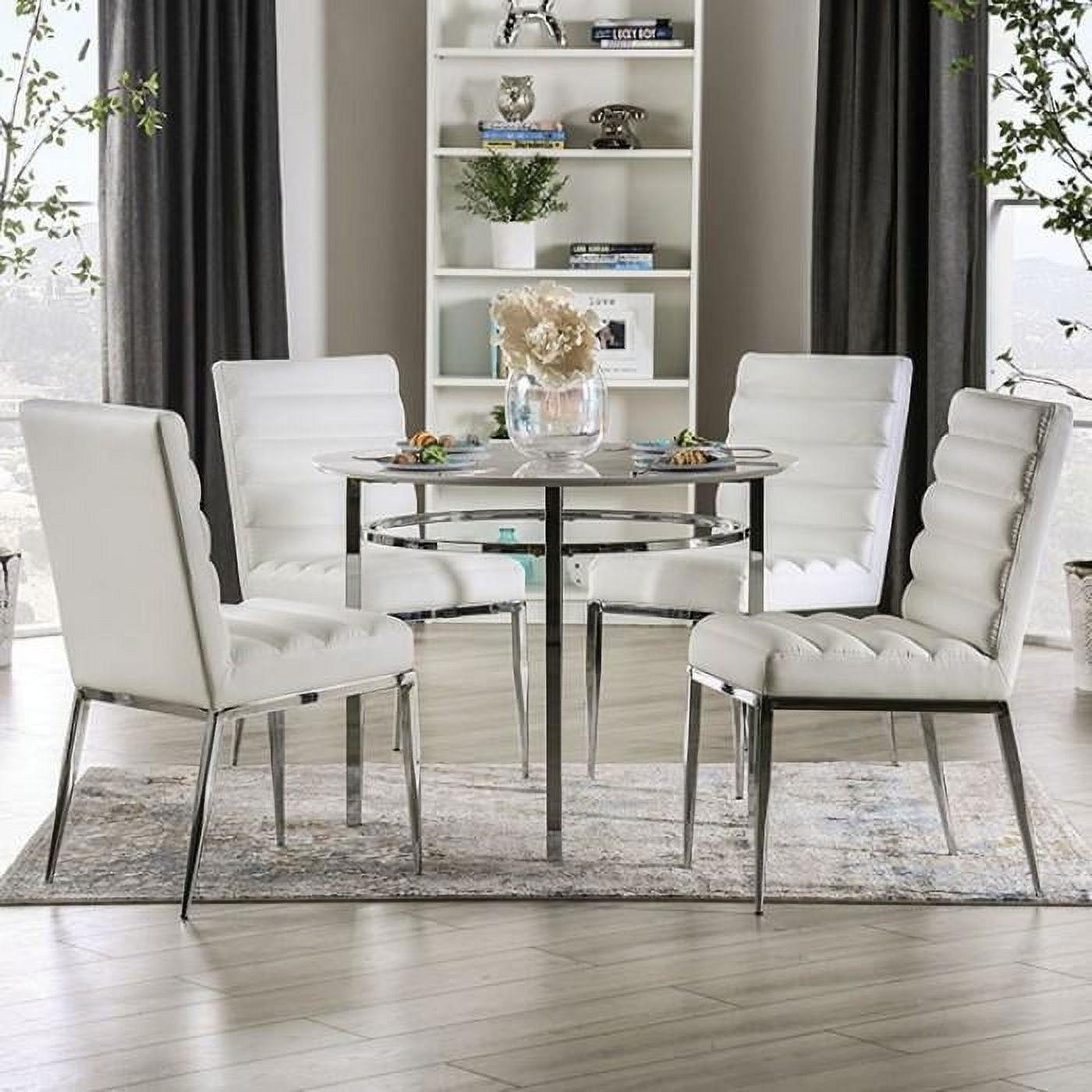 Contemporary White & Chrome Faux Marble Dining Room Set 5pcs FOA Serena ...