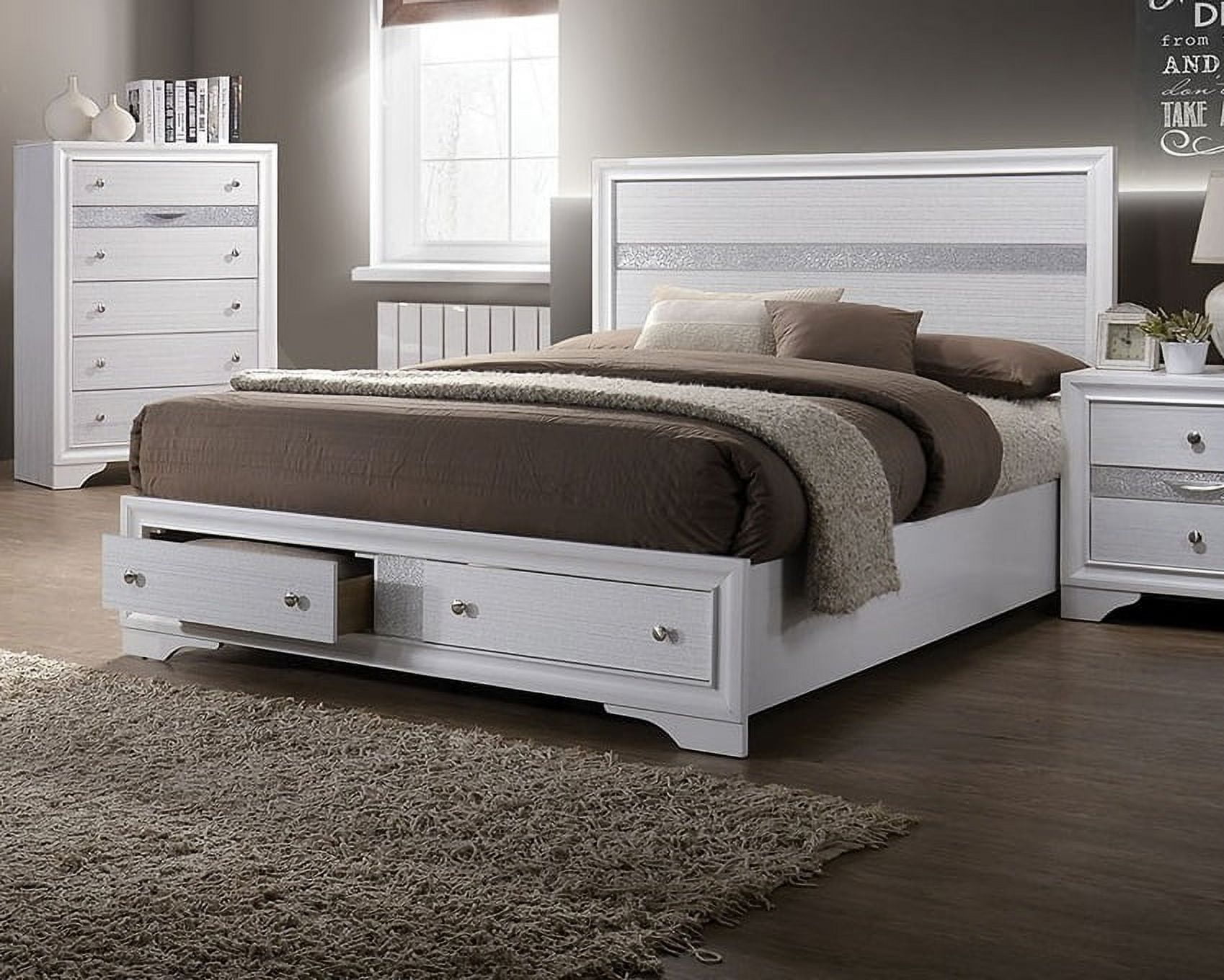 Contemporary White Color Panel Headboard 1pc King Size Bed w Drawers ...