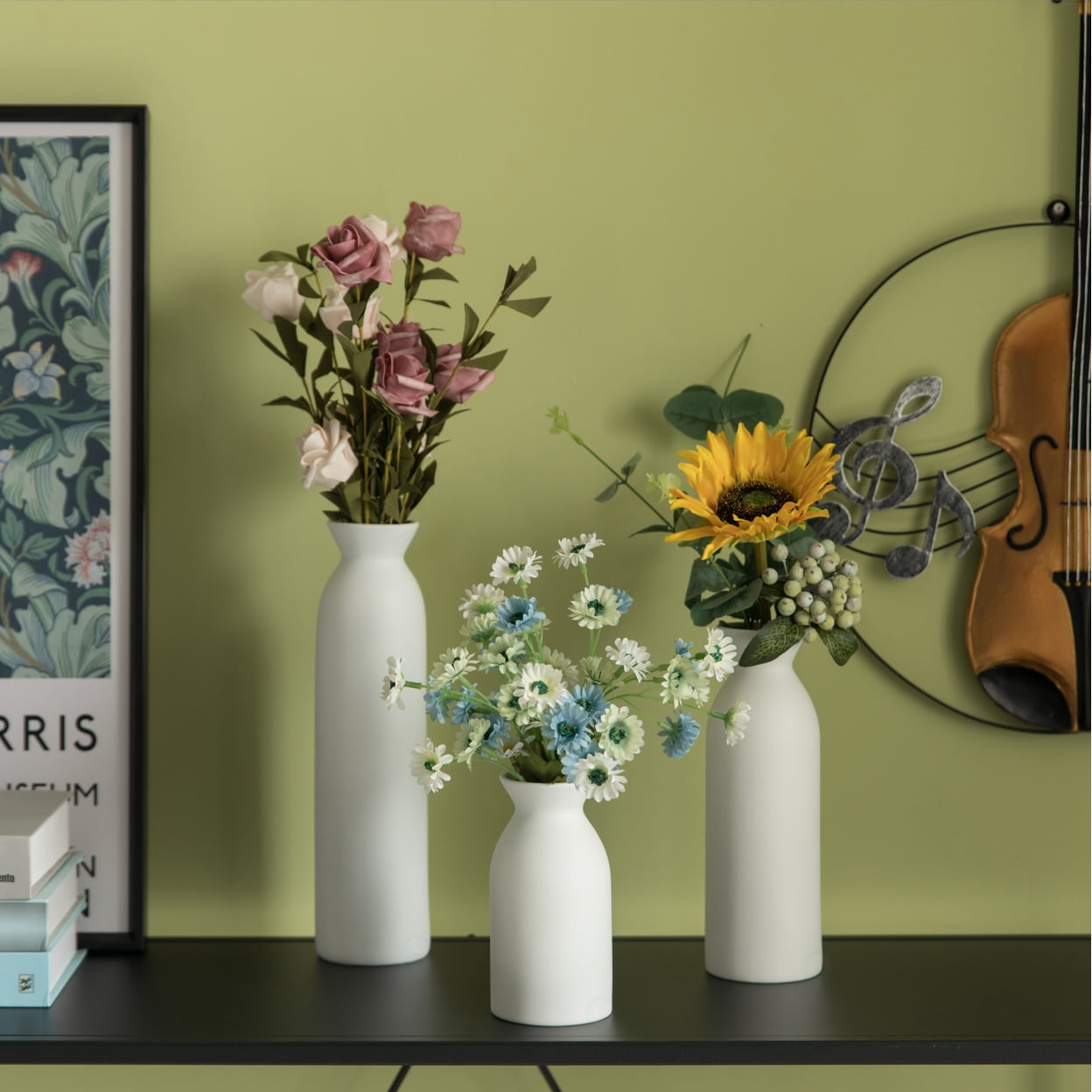 Contemporary White Cylinder Shaped Ceramic Table Flower Vase Holder ...