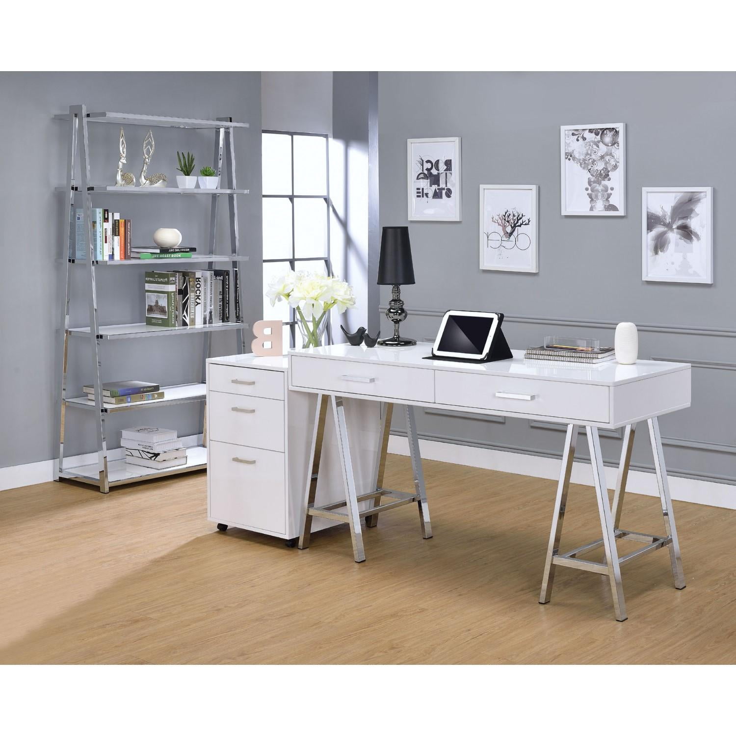 Contemporary White High Gloss Office Set WITHOUT USB by Acme 92229-3pcs ...