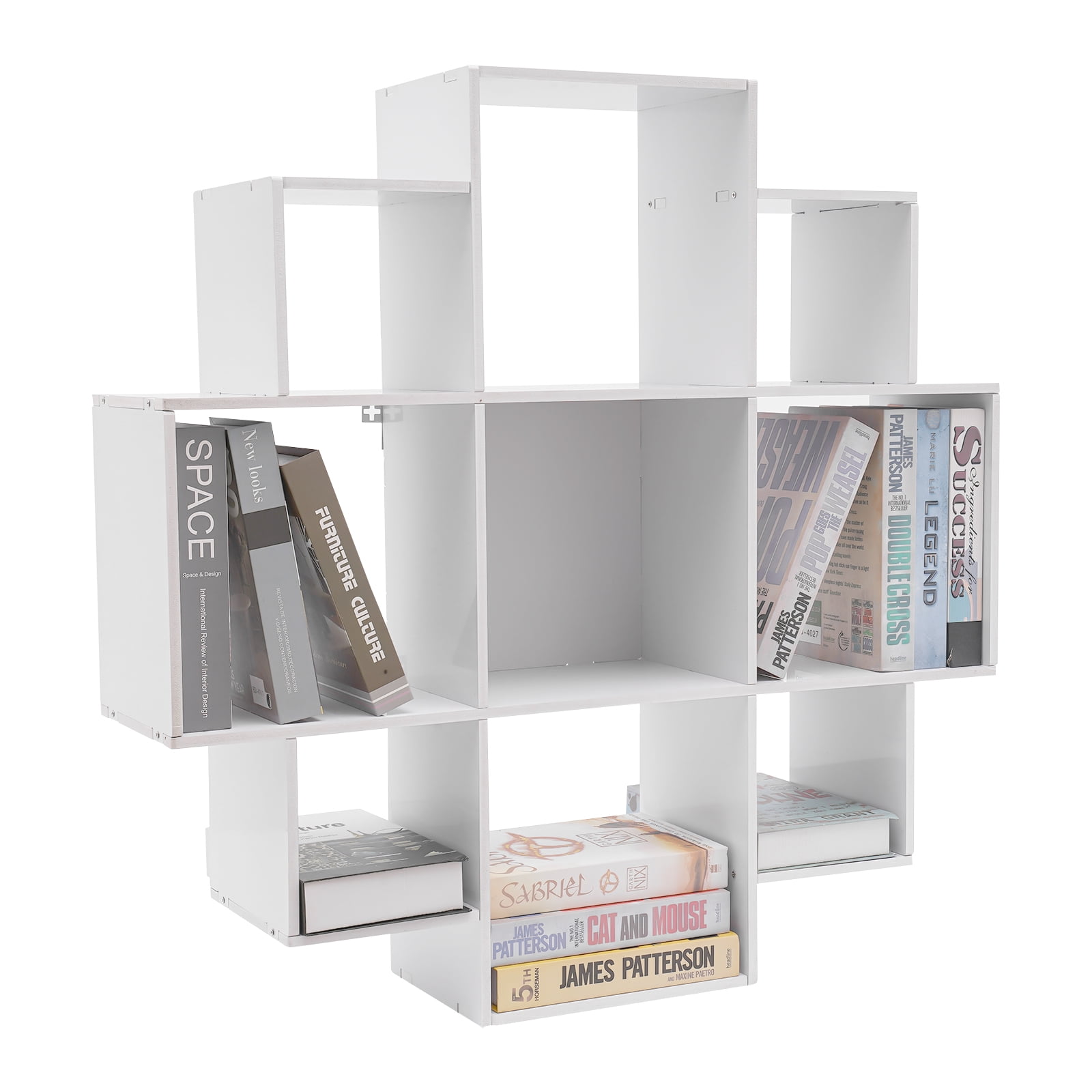 Contemporary White Large PVC Board Bookcase with 9 Shelves Living Room ...