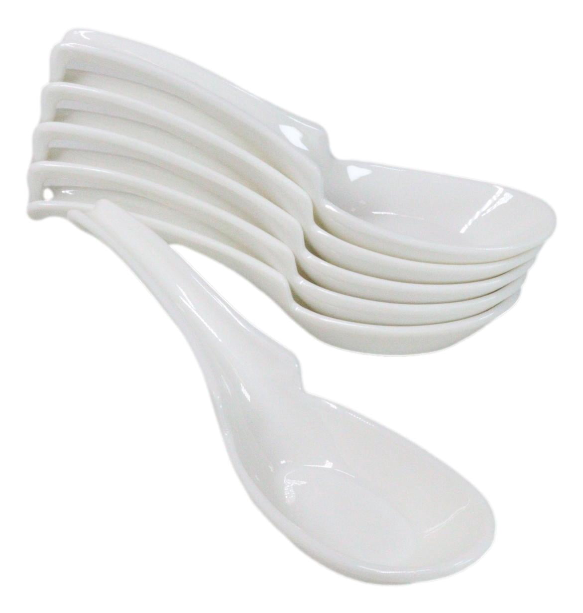 Contemporary White Melamine Asian Soup Spoons With Ladle Hook & Notch ...