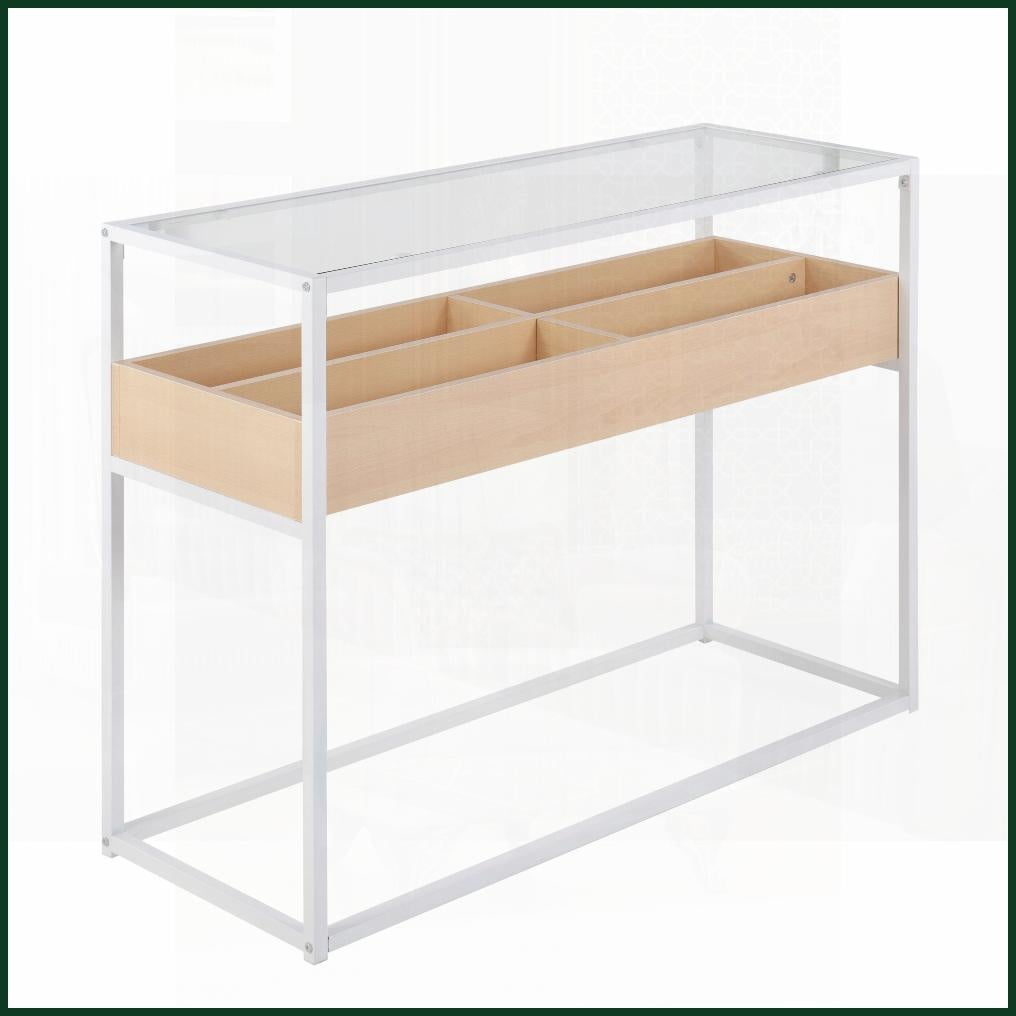 Contemporary White Metal & Glass Coffee Table with Natural Wood Storage ...