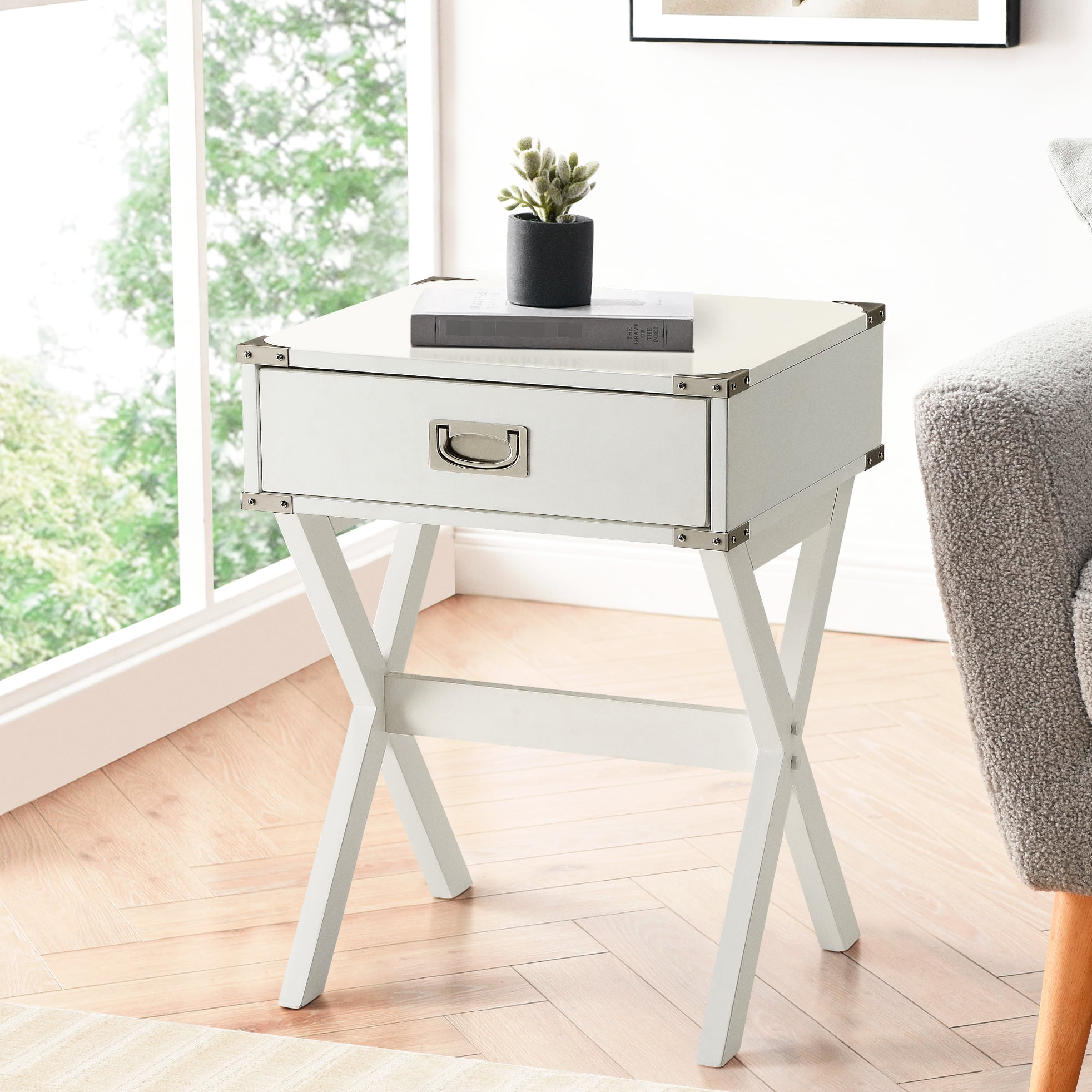 Contemporary White Rectangular End Table With Drawer Storage For Offices Square 1 Rustic Appeal ...