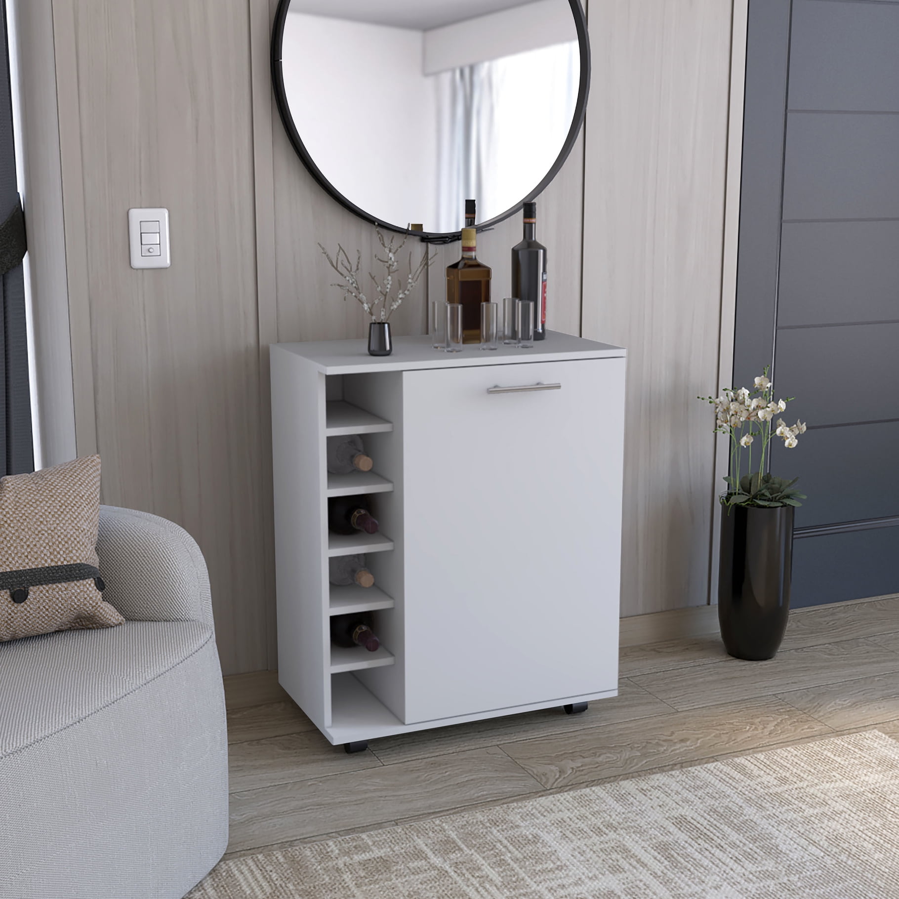 Contemporary White Wick Bar Cart, Offering Spacious Storage And Smooth ...