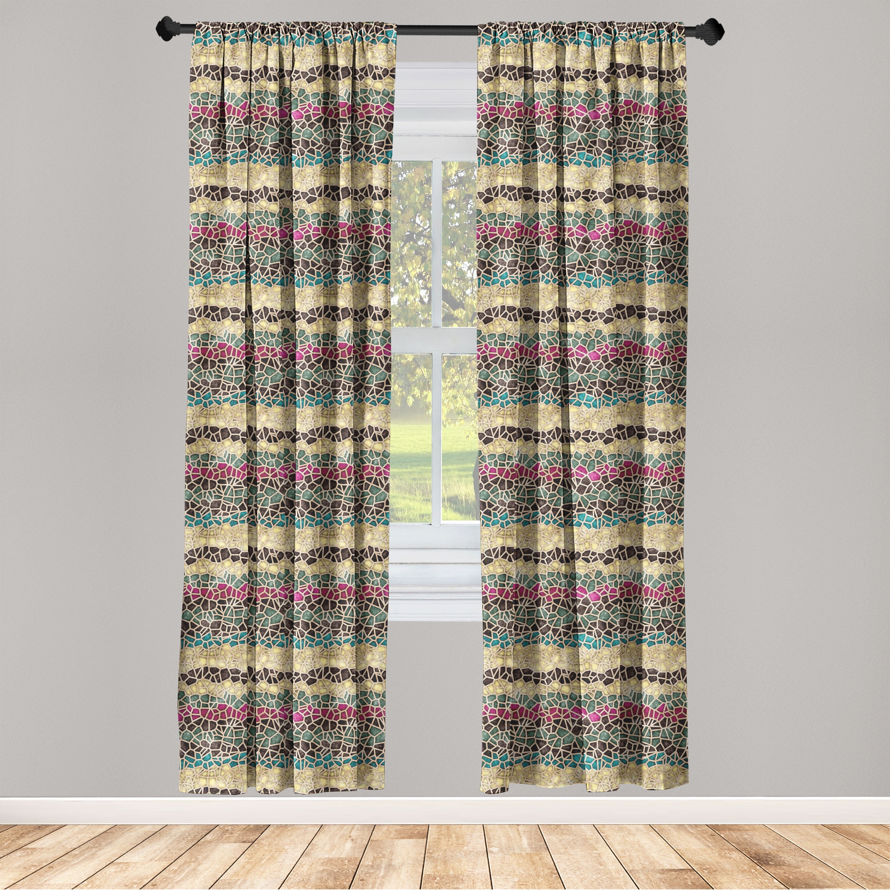 Contemporary Window Curtains, Lace Like Aged Motif Geometric Shapes ...