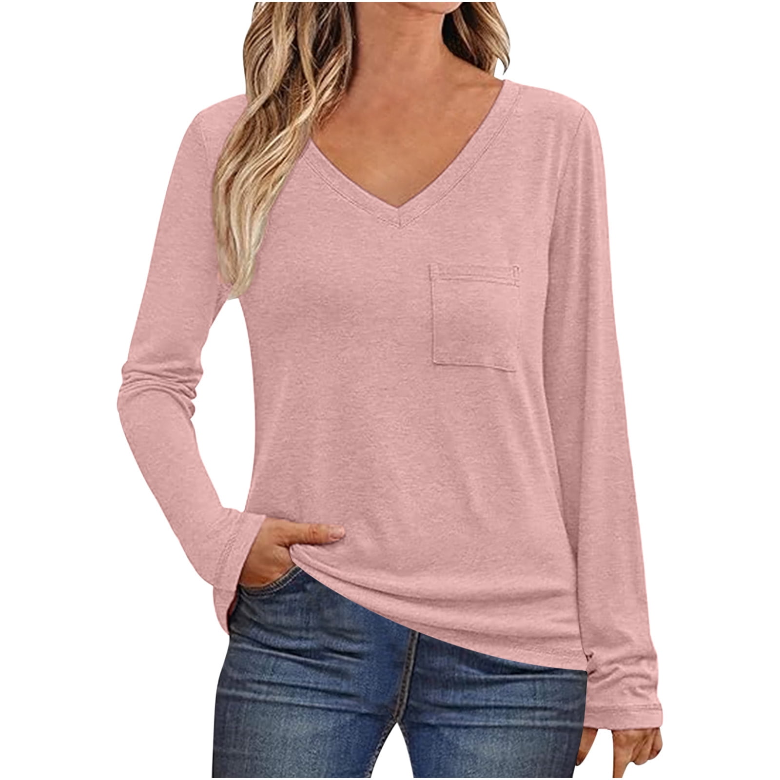 Contemporary Women's Fashion Plus Size Womens Long Sleeved V-neck Solid ...