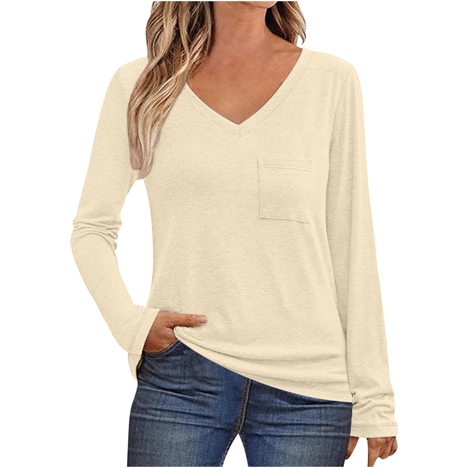 Contemporary Women's Fashion Plus Size Womens Long Sleeved V-neck Solid ...