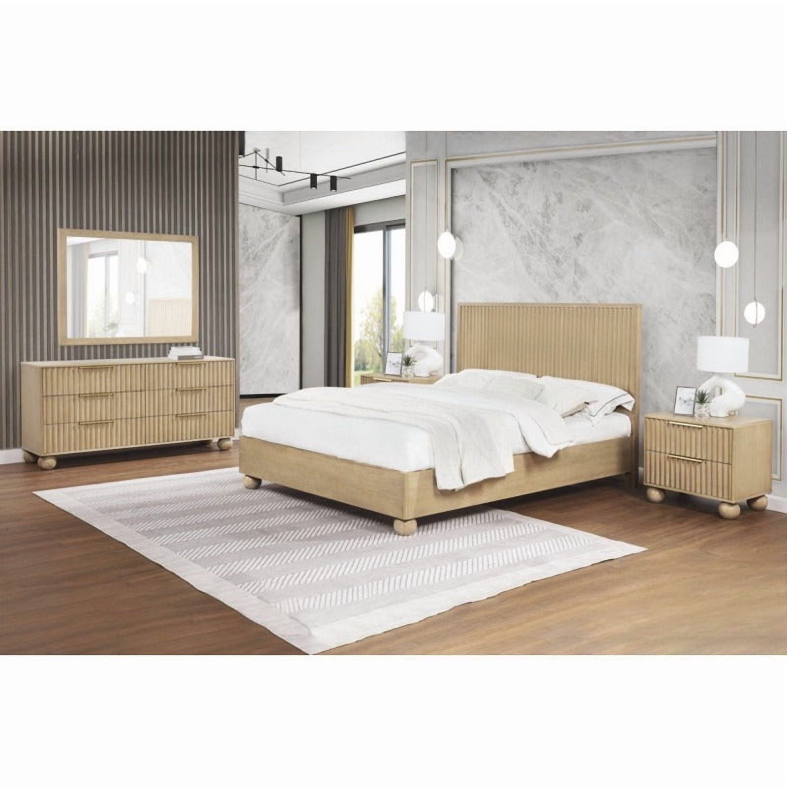 Contemporary Wood 4Pc Bedroom Set, Eastern King Platform Bed ...