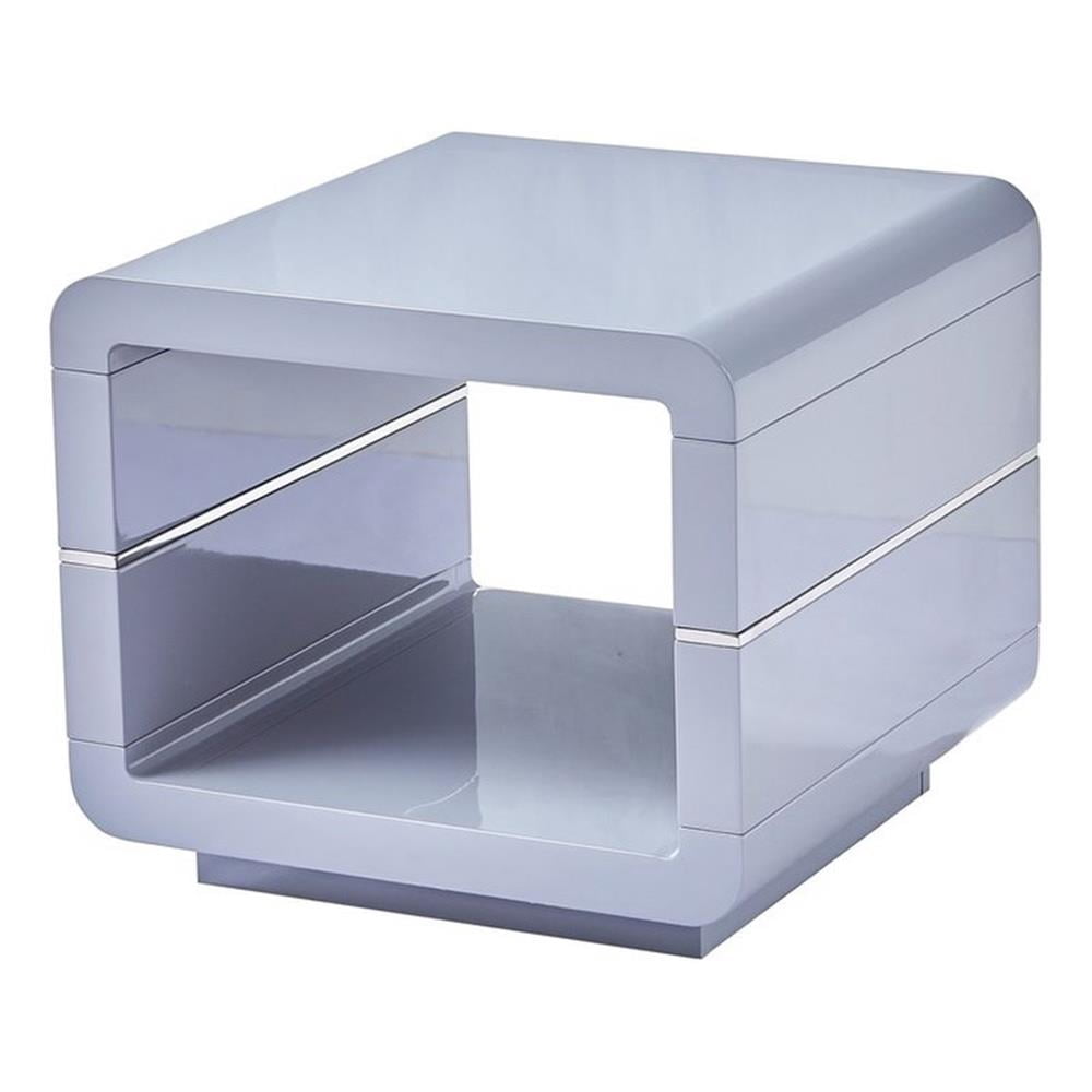 Contemporary Wood End Table with Glossy Light Gray Lacquer Finish ...