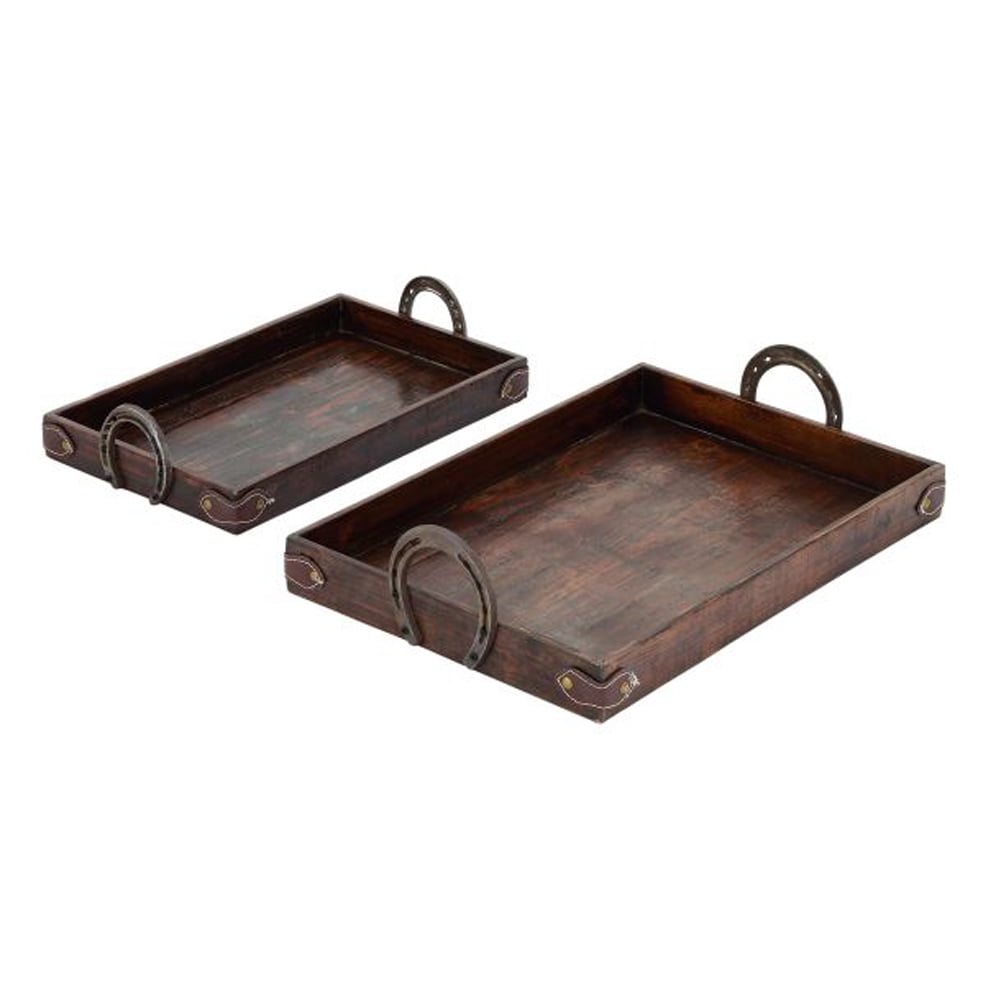 Contemporary Wood Metal Tray Set of Two - Walmart.com