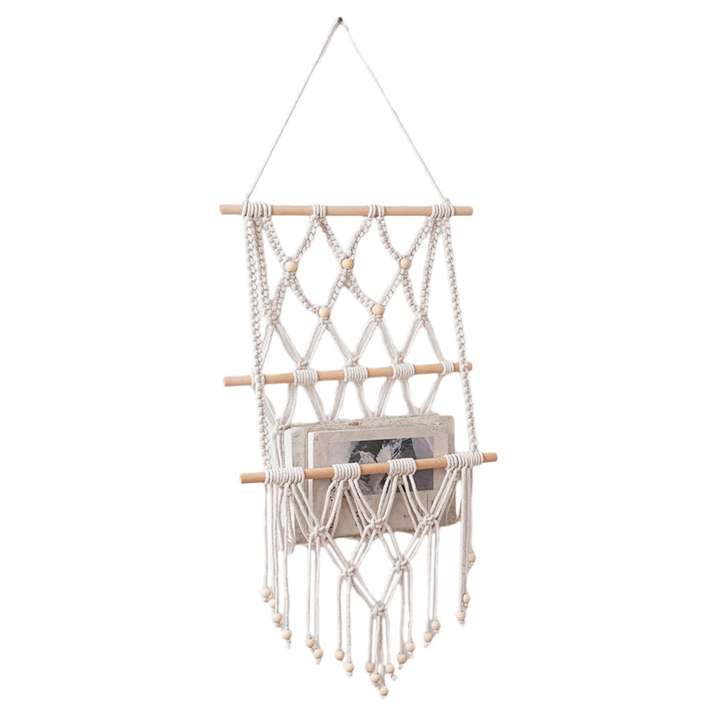 Contemporary Woven Rack Functional Wood Wall Shelf for Storage Cotton ...