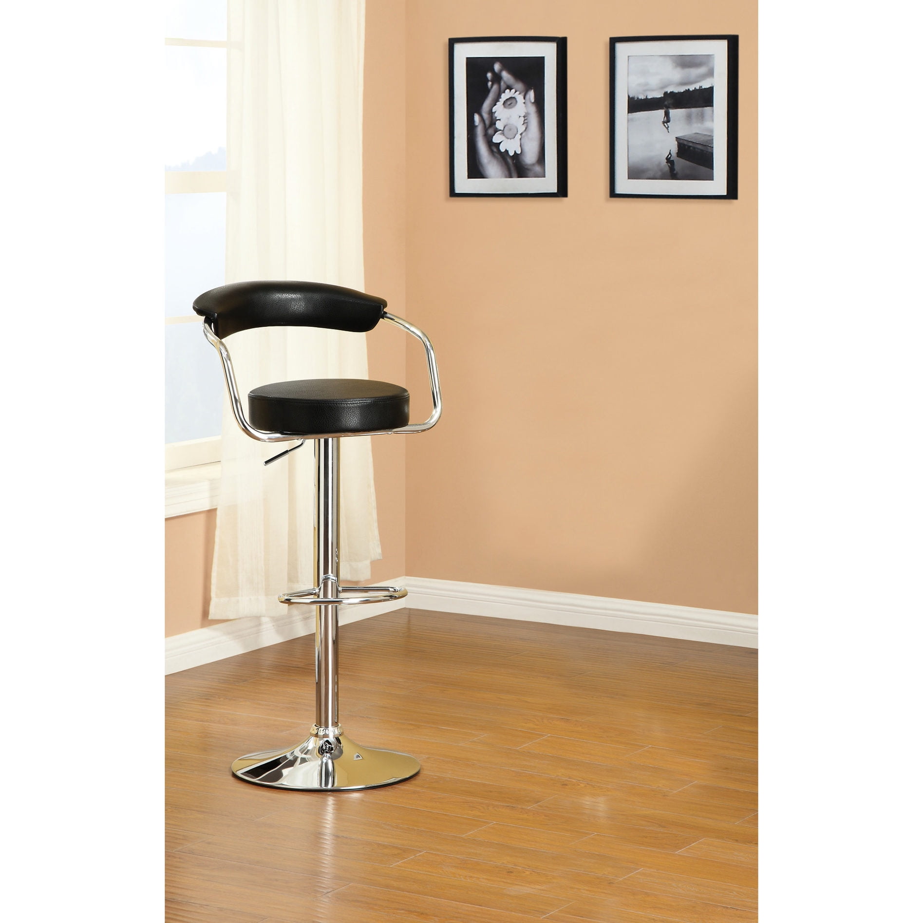 Contemporary black bar stools set of 2 with rounded seats for dining ...