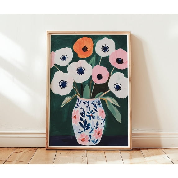 Contemporary emerald green floral art Poster modern tulip flowers in ...