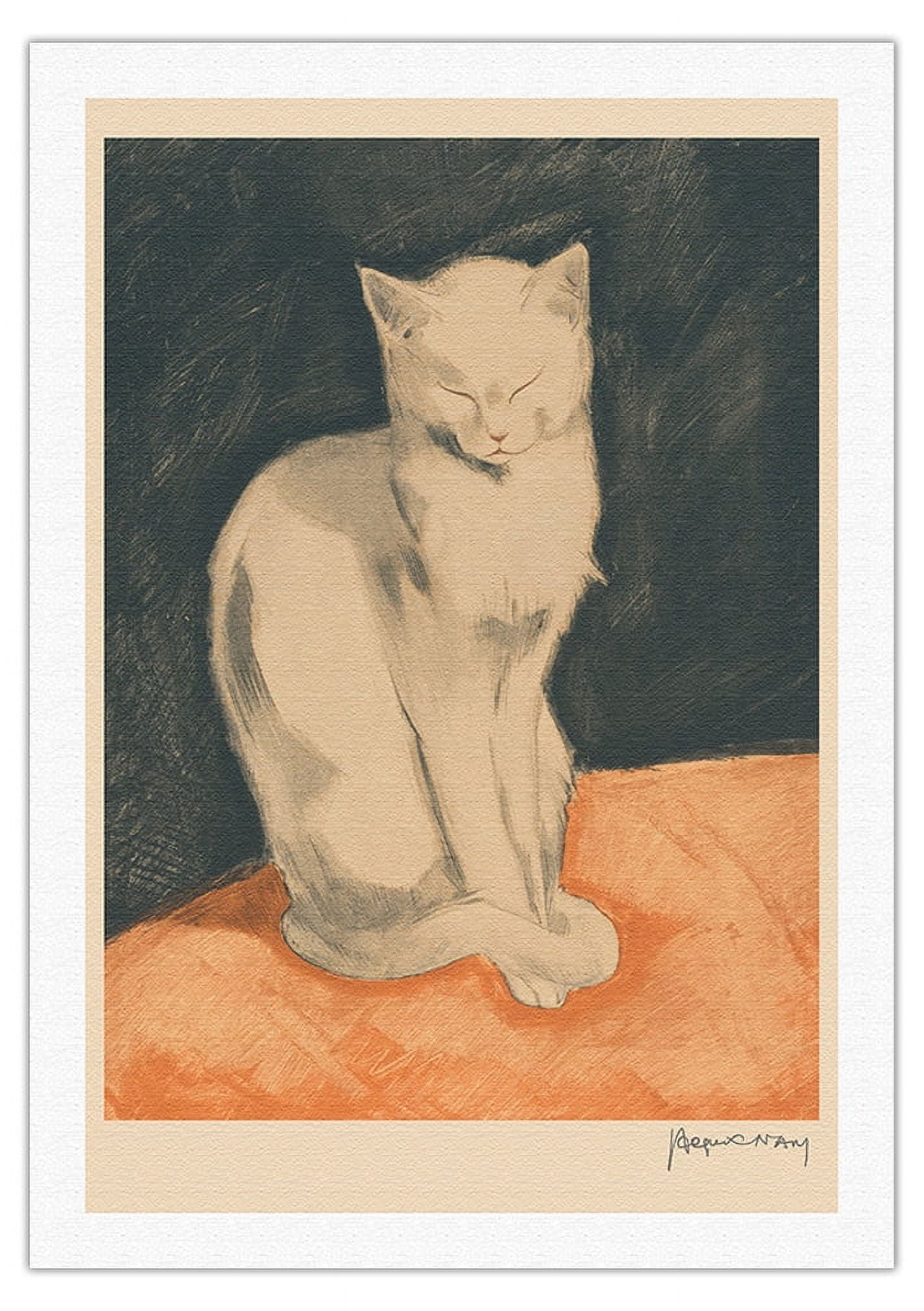Contented White Cat - Vintage Color Aquatint Etching by Jacques Lehmann ...