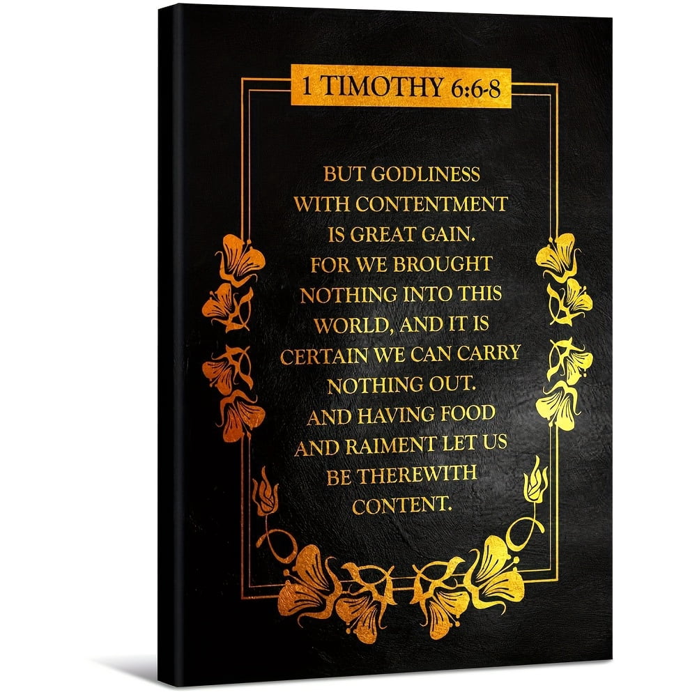 Contentment Bible Verse 1 Timothy Large Wooden Framed Wall Art Home ...