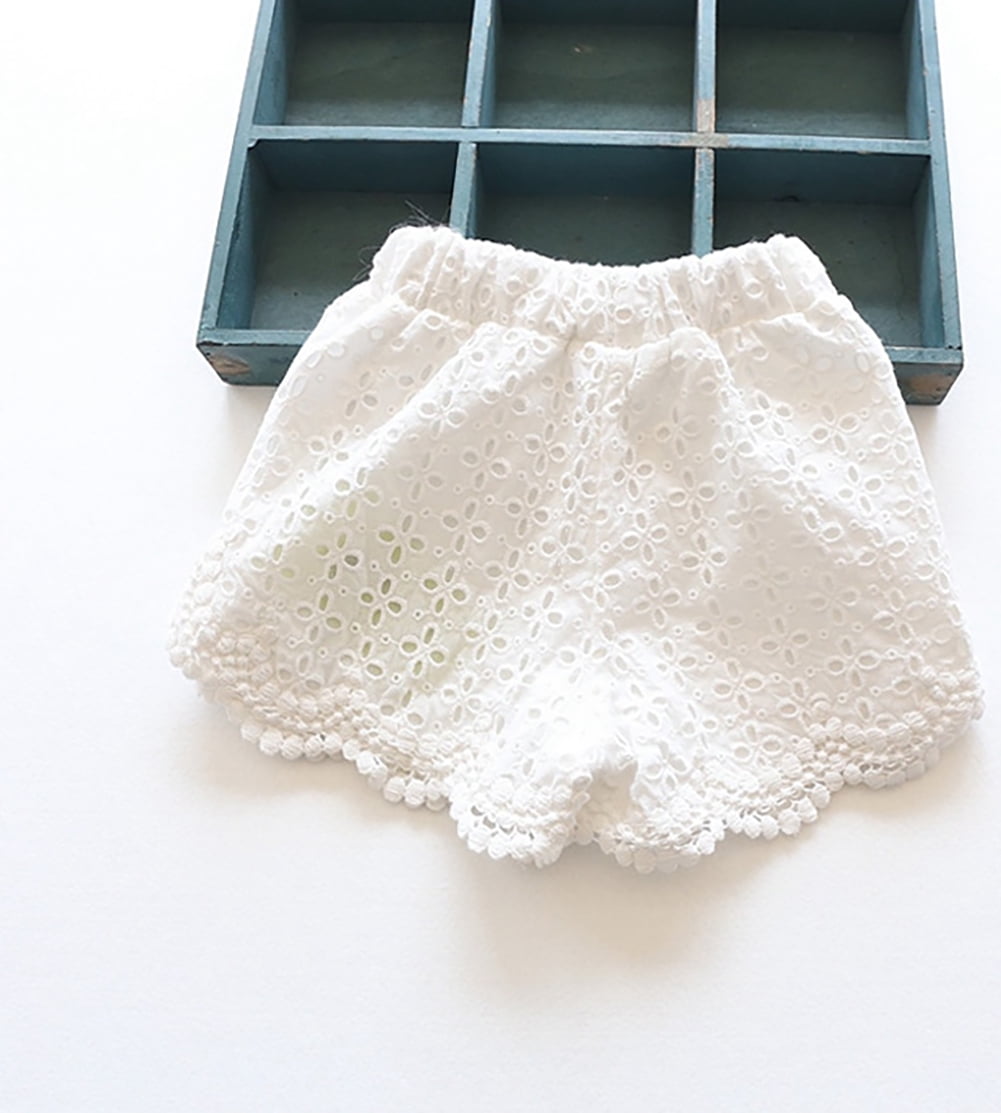 ContiKids Little Girls' Crochet Shorts Elastic Waist Cotton Embroidered ...