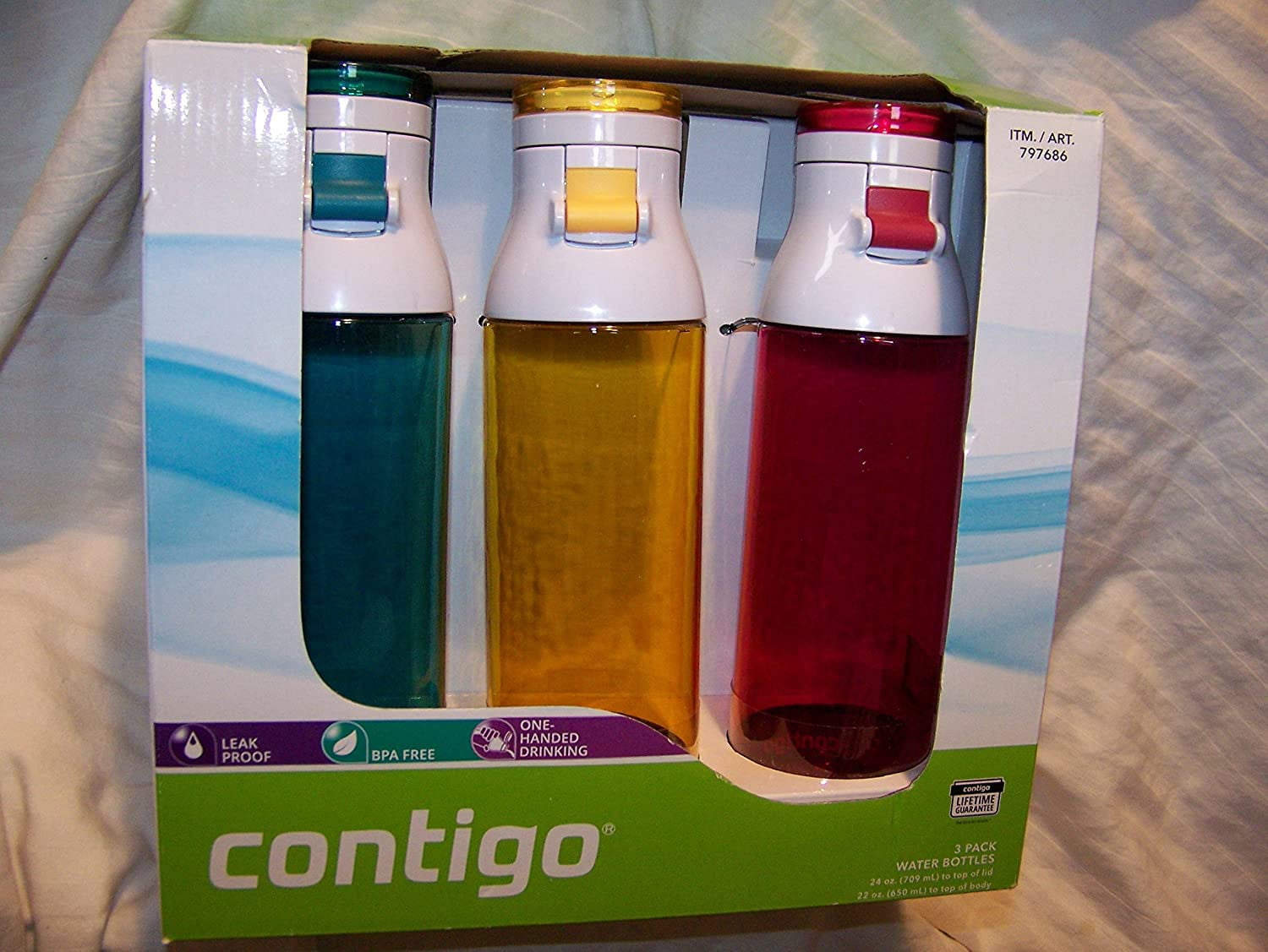 Contigo 2010971 24oz Jackson Water Bottles, 3 Pack (Seagoing, Marigold ...