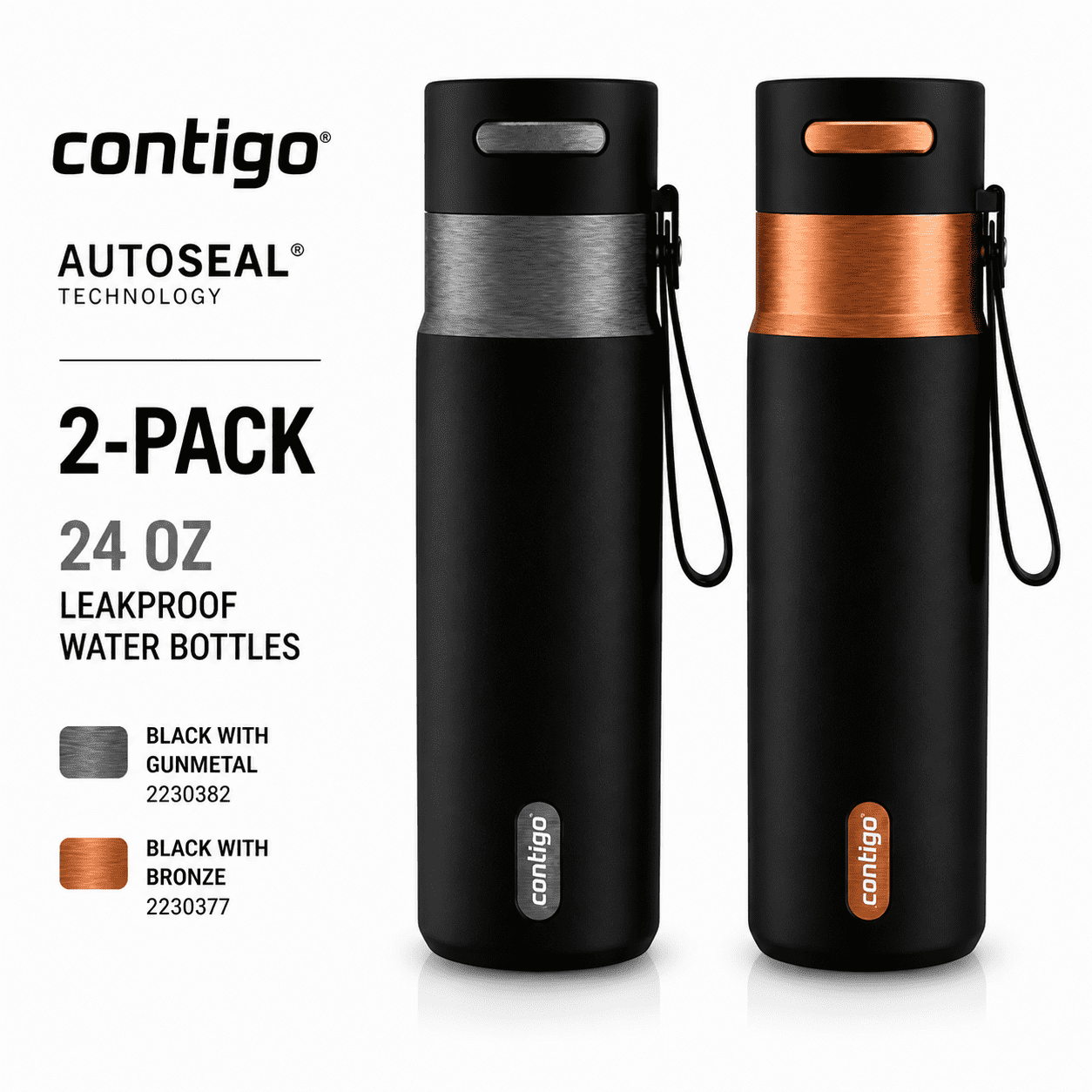 Contigo AUTOSEAL® 24 oz Insulated Water Bottle 2-Pack – Black with ...
