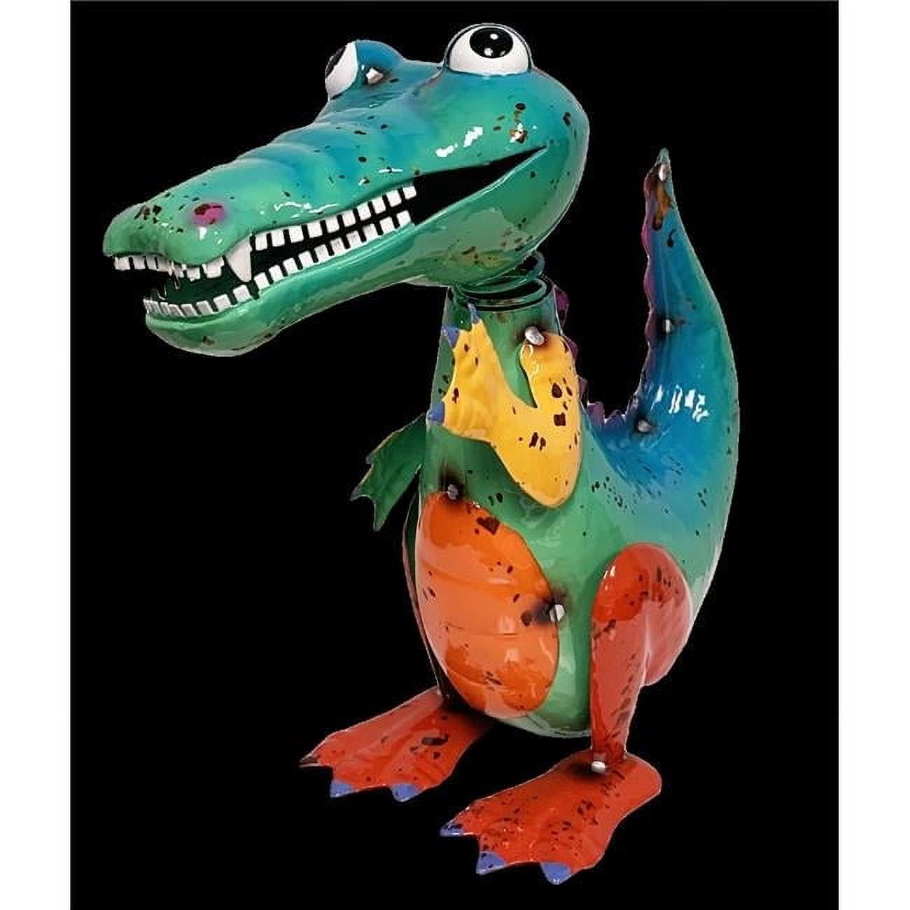 Continental Art Center Colorful Enameled Metal Alligator Statue - Dark ...