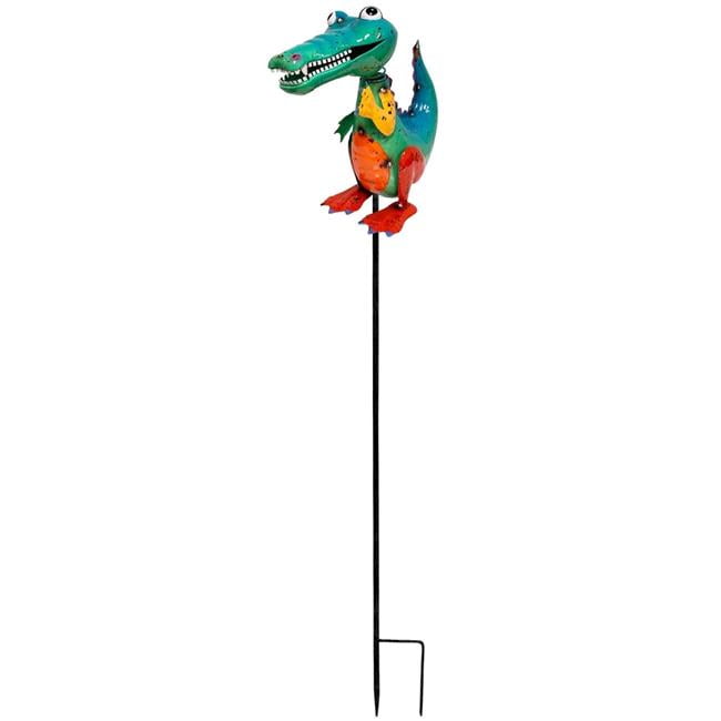 Continental Art Center Colorful Enameled Metal Alligator Statue Stake ...