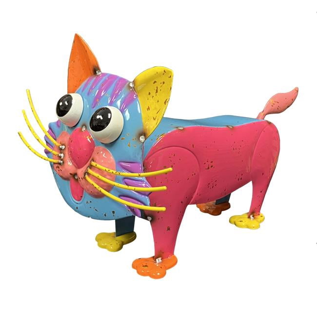Continental Art Center Colorful Enameled Metal Body Cat Statue - Green ...