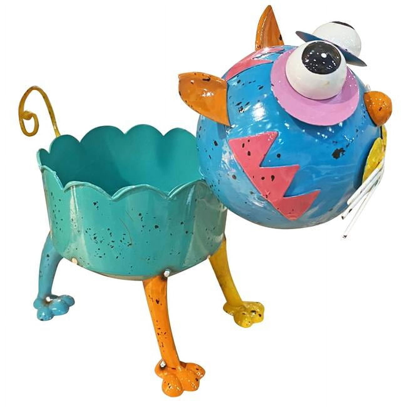 Continental Art Center Colorful Enameled Metal Cat Planter - Blue ...