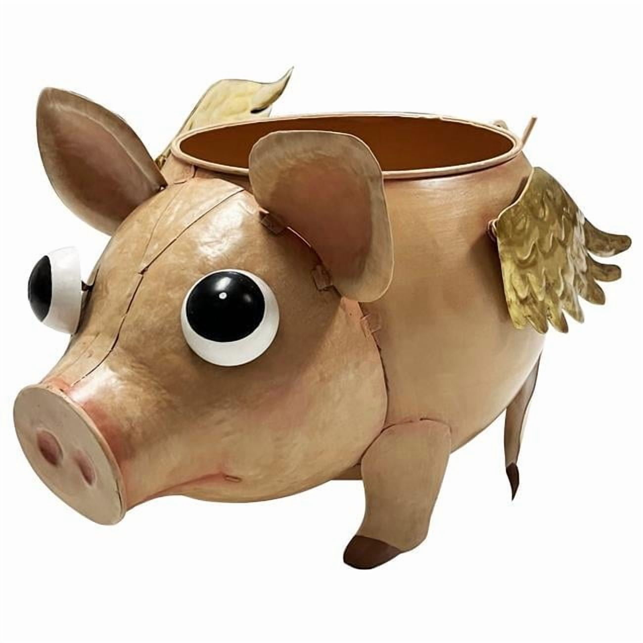 Continental Art Center Colorful Enameled Metal Flying Peach Pig Planter ...