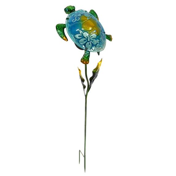 Continental Art Center Solar Lighted Glass & Metal Turtle Garden Stake ...