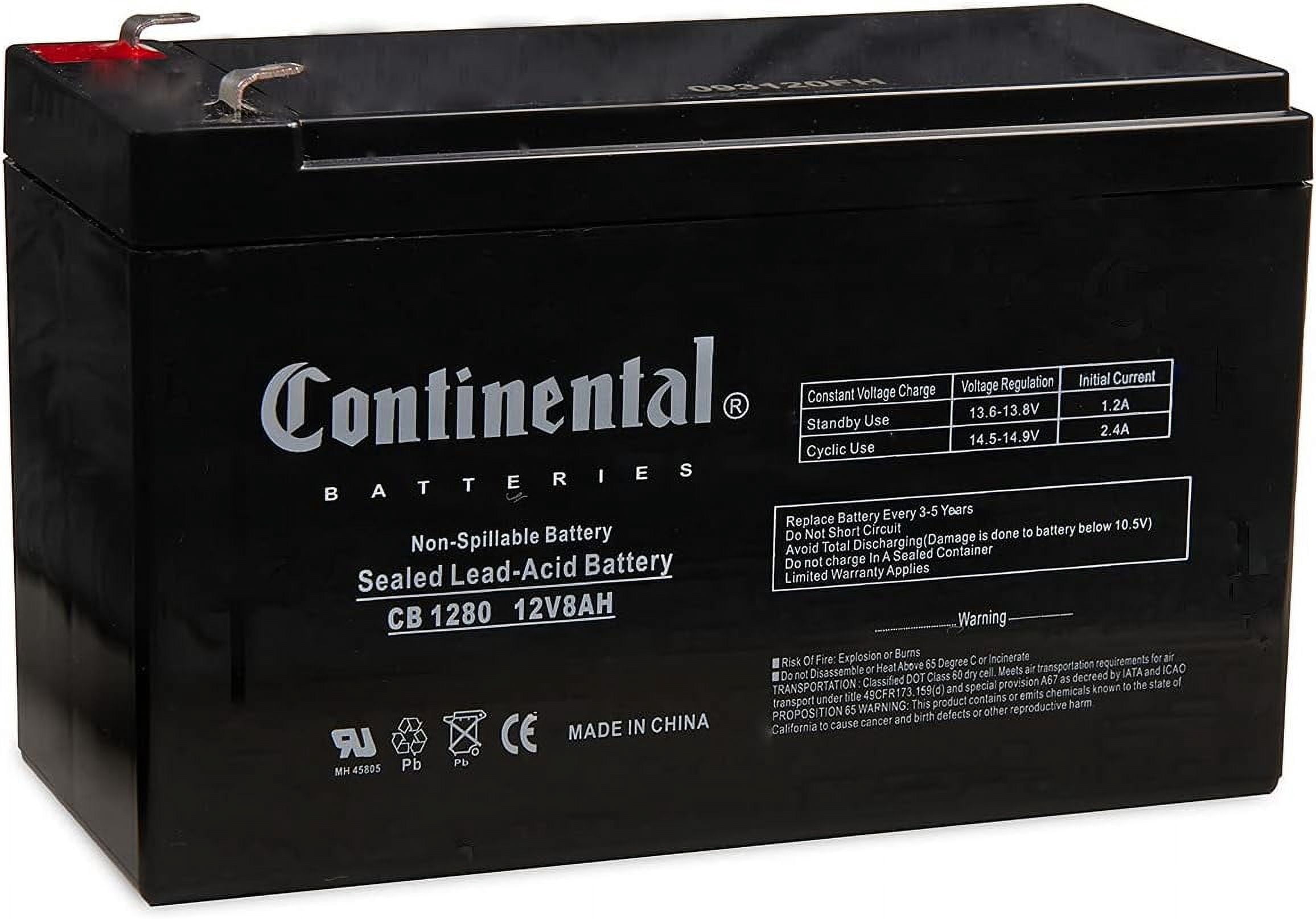 Continental Battery CB 1280 F1 12V 8Ah SLA AGM Battery, T1/F1 Terminals ...