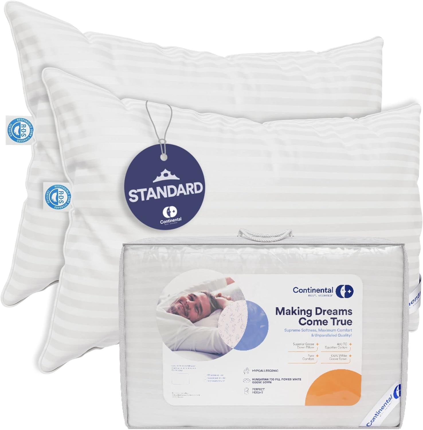 Continental Bedding 700-Soft Pillow, Standard (Pack of 2), White 2 ...