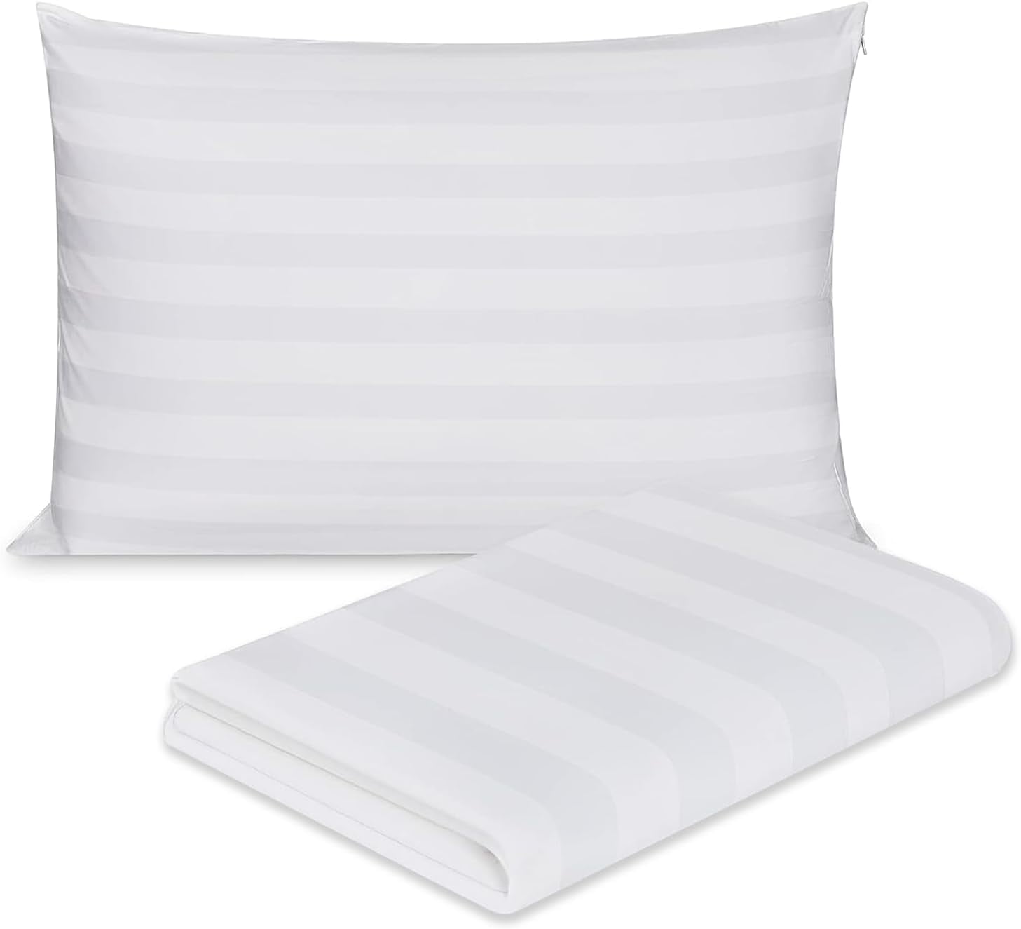 100% Cotton Damask Striped White Pillow Protector 1 Pack, Standard Size ...