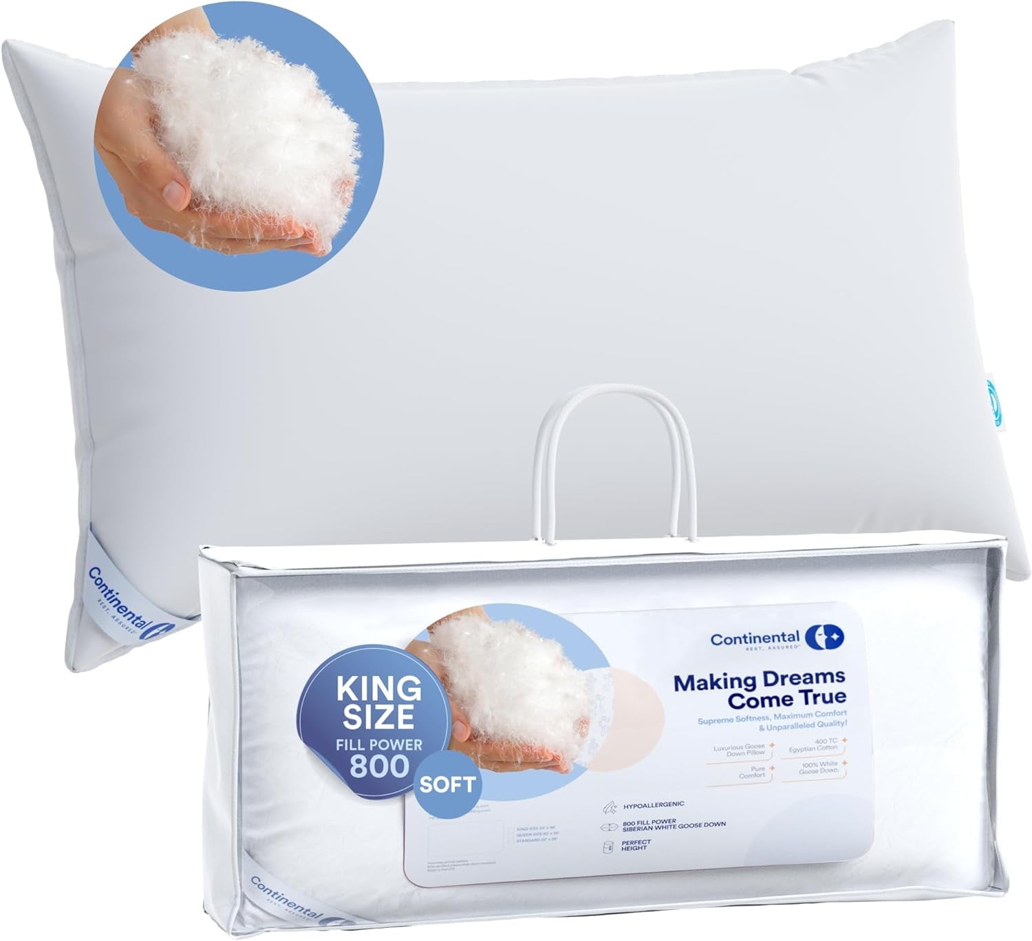 Siberian 800FP Goose Down Pillow – 100% Goose Down – 100% Cotton – Soft ...