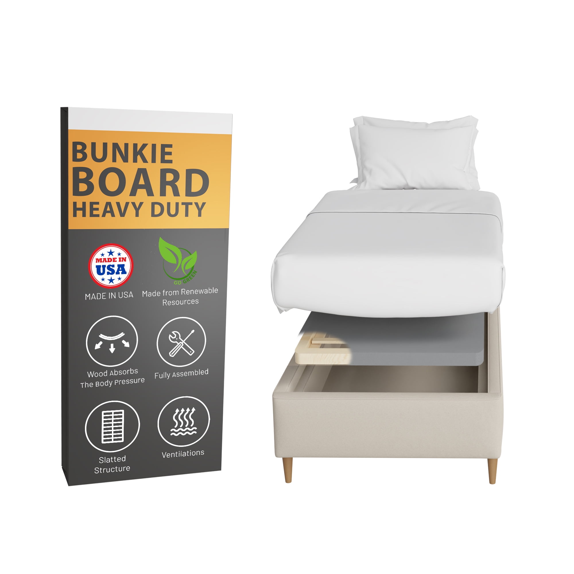 Continental Sleep, 38MM Wood Bunkie Board for Twin XL Size Bed - Under ...