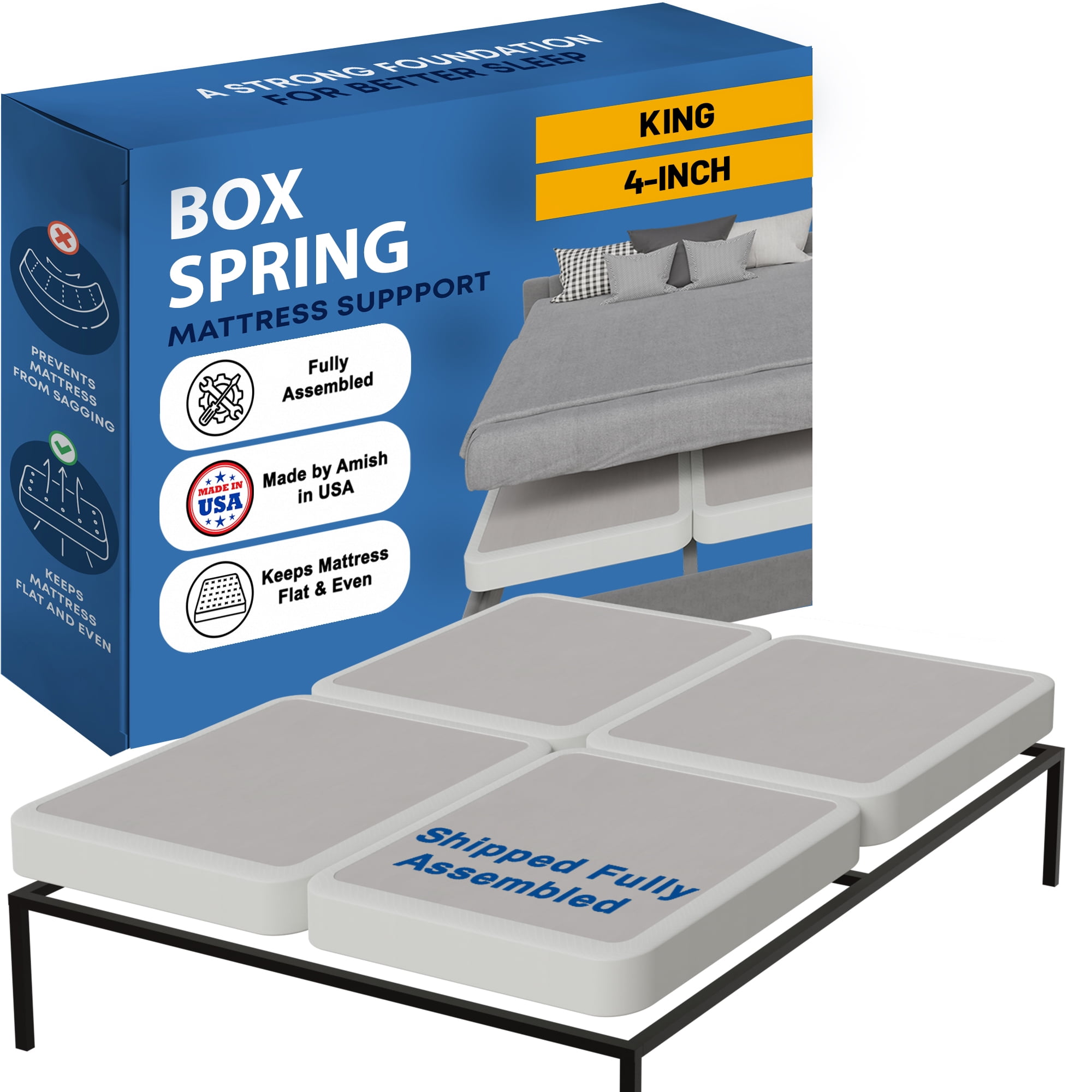 Continental Sleep, 4" King Fold Low High Profile Wood Box Spring for ...
