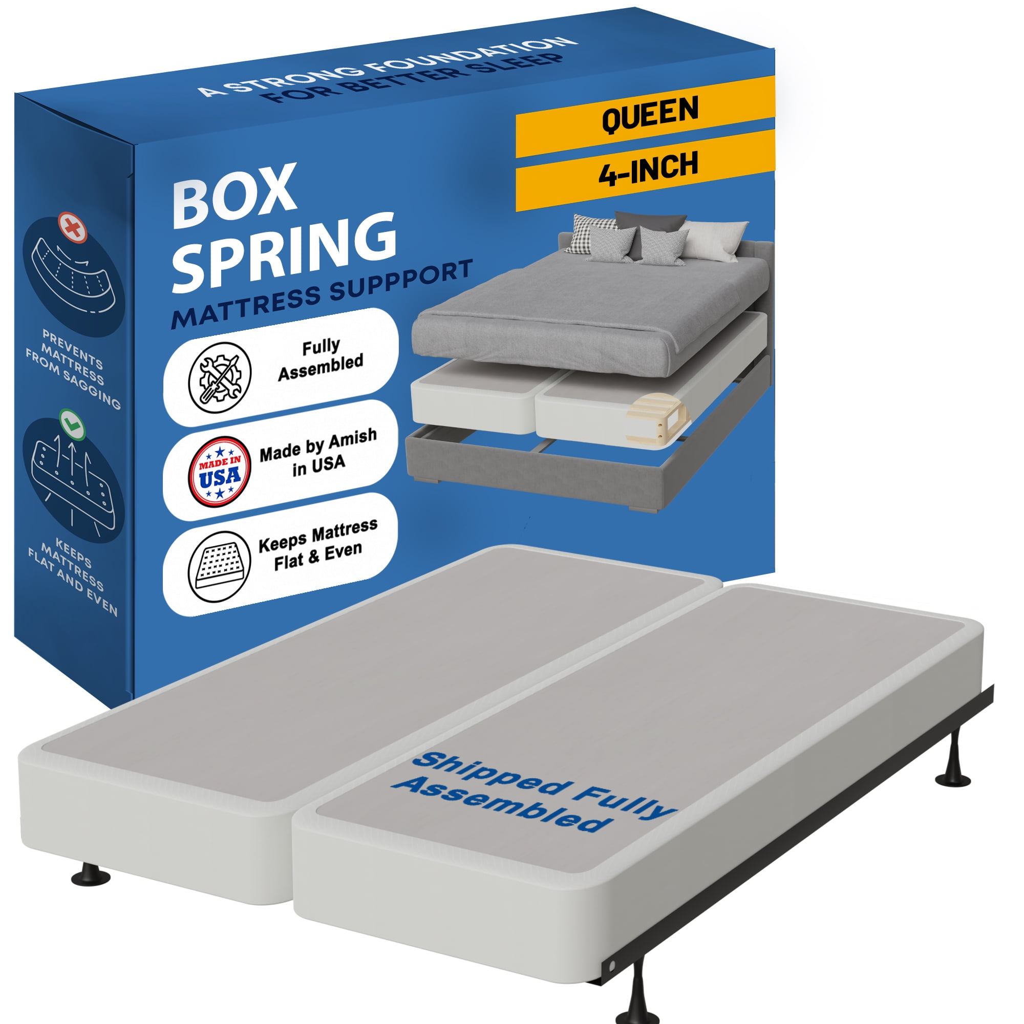 Continental Sleep, 4" Split wood Box Spring/Foundation for Mattress ...