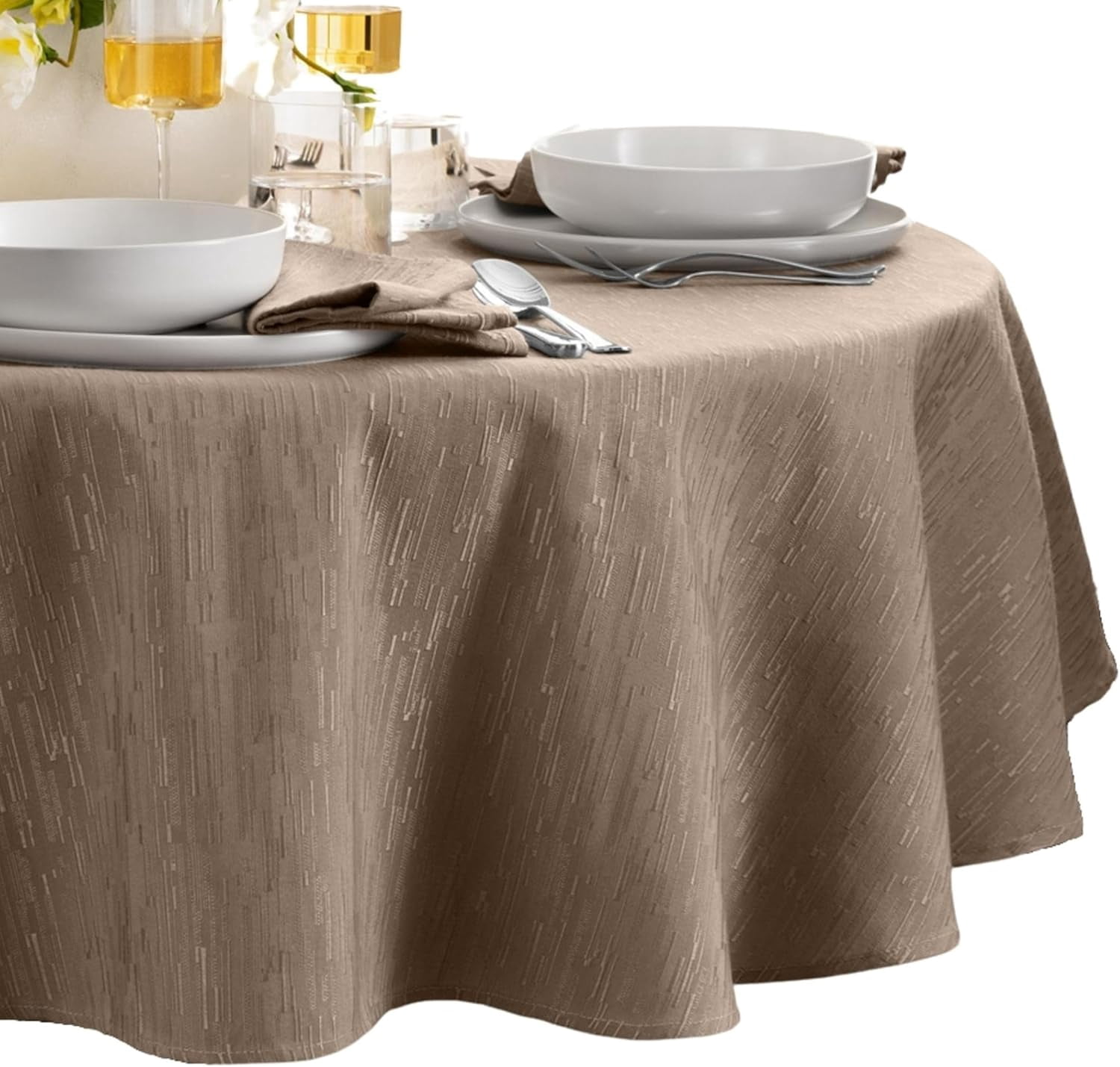 Continental Solid Texture Water, Stain & Wrinkle Resistant 90" Round ...