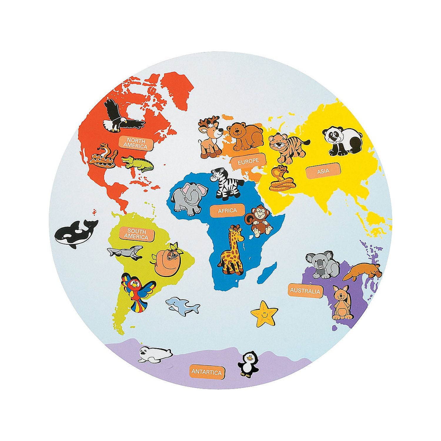 Continents And Animals Make A Sticker - Educational - 12 Pieces ...
