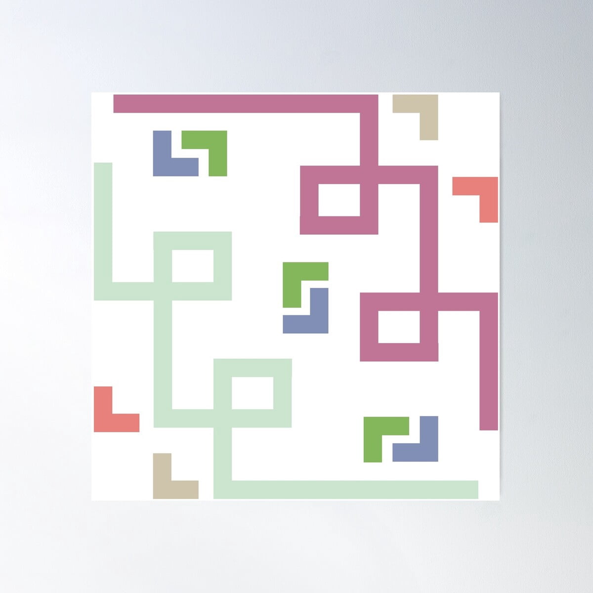 Continous Maze Lines Multicolor Deco Set 3 Poster Wall Art, Modern Wall ...