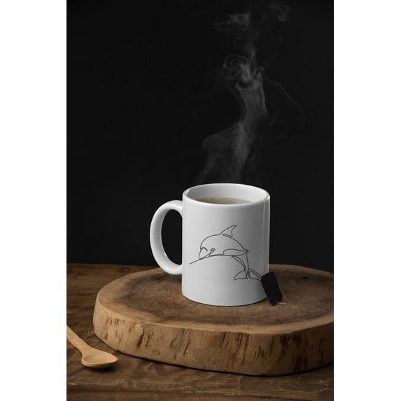 ContinuouS1 Line Dolphin Mug, Enamel 12oz 11oz 15oz Mug, Dolphin ...