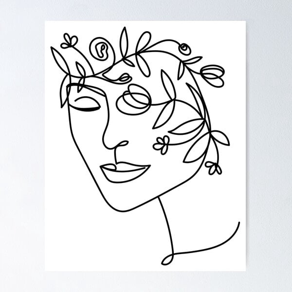 Continuous Line Face Design Poster Wall Art, Modern Wall Decor For ...