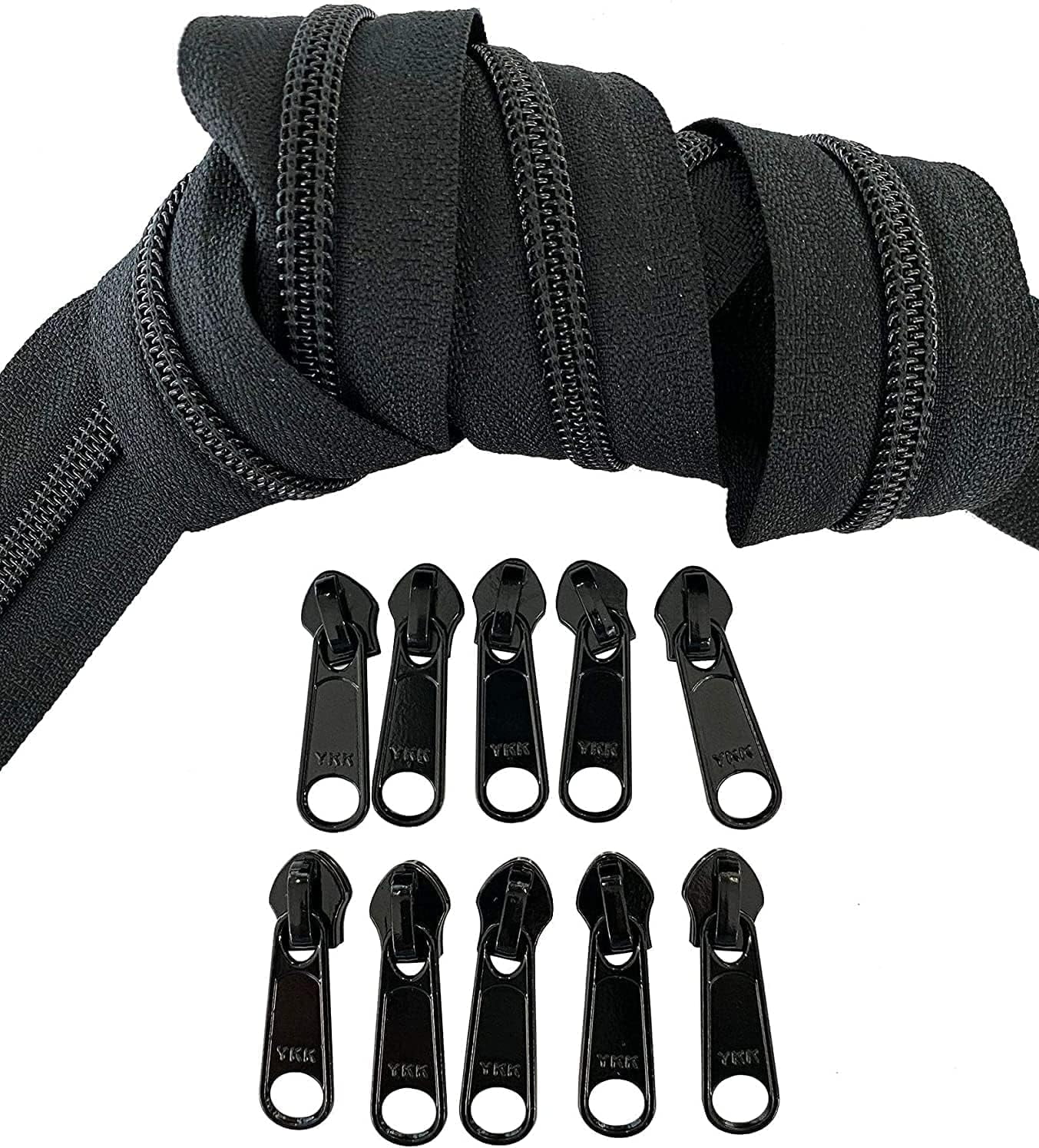 Continuous Nylon Coil Black Zipper Chain includes Black Non-Locking ...