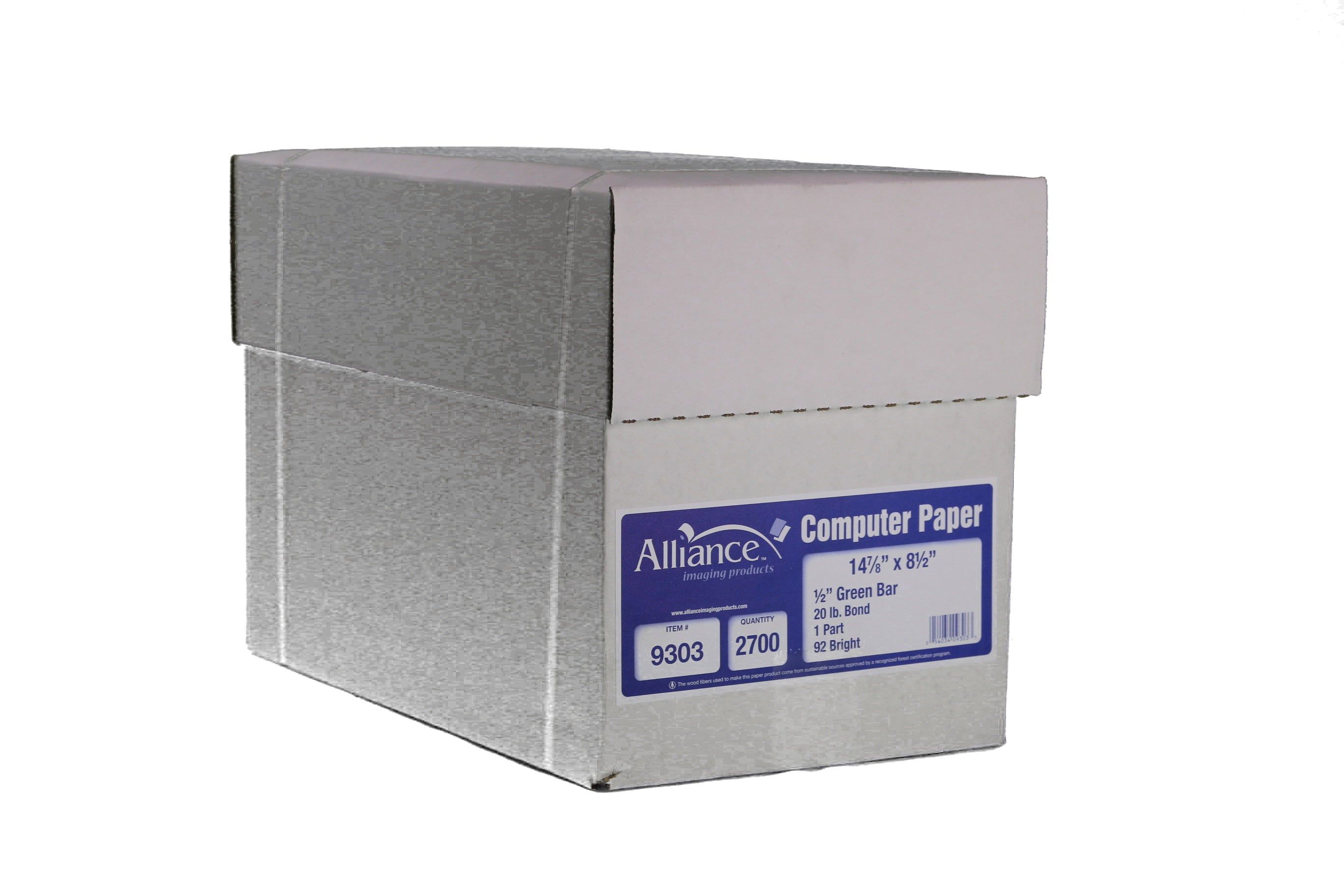 Continuous paper 14 7/8 x 8 ½, 20lb, 1/2 inch green bar, 1 Part, 2,700 ...