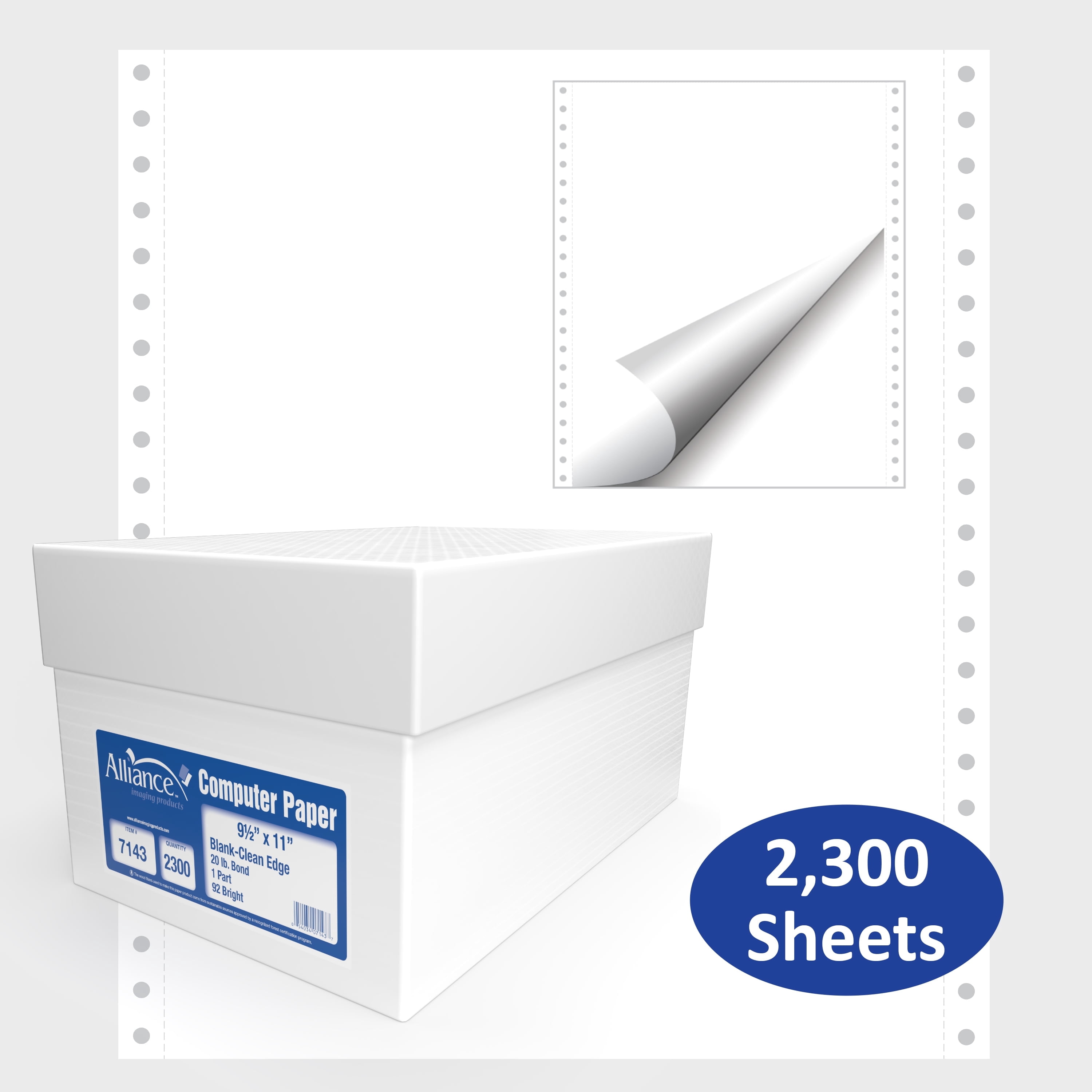 Continuous paper 9 ½ x 11 Alliance 20lb, White, 1 Part, Side Perfs ...
