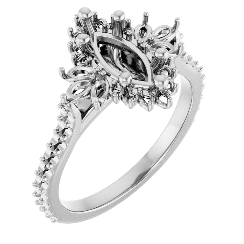 Continuum Sterling Silver 10x5mm Marquise Shape Halo-Style Bridal Wedding Engagement Anniversary ...