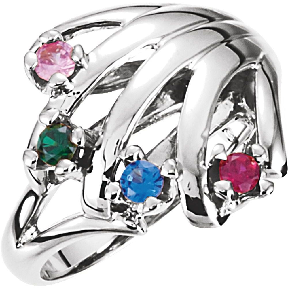 Continuum Sterling Silver 4 Four-Stone Family Freeform Bypass Ring Fine Jewelry For Women Gifts ...